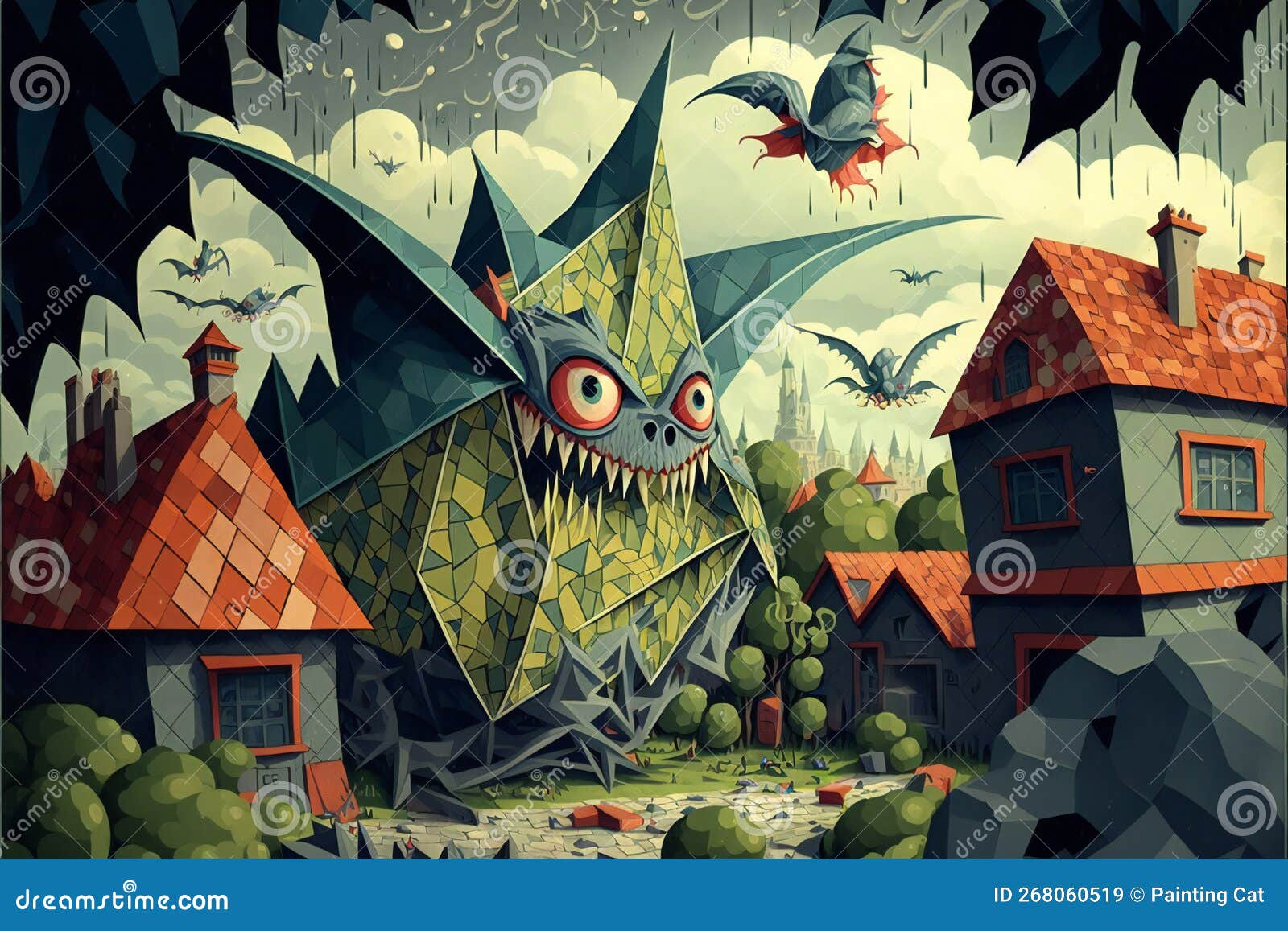 Polygon Patterned Monsters, Creative Digital Illustration Painting ...