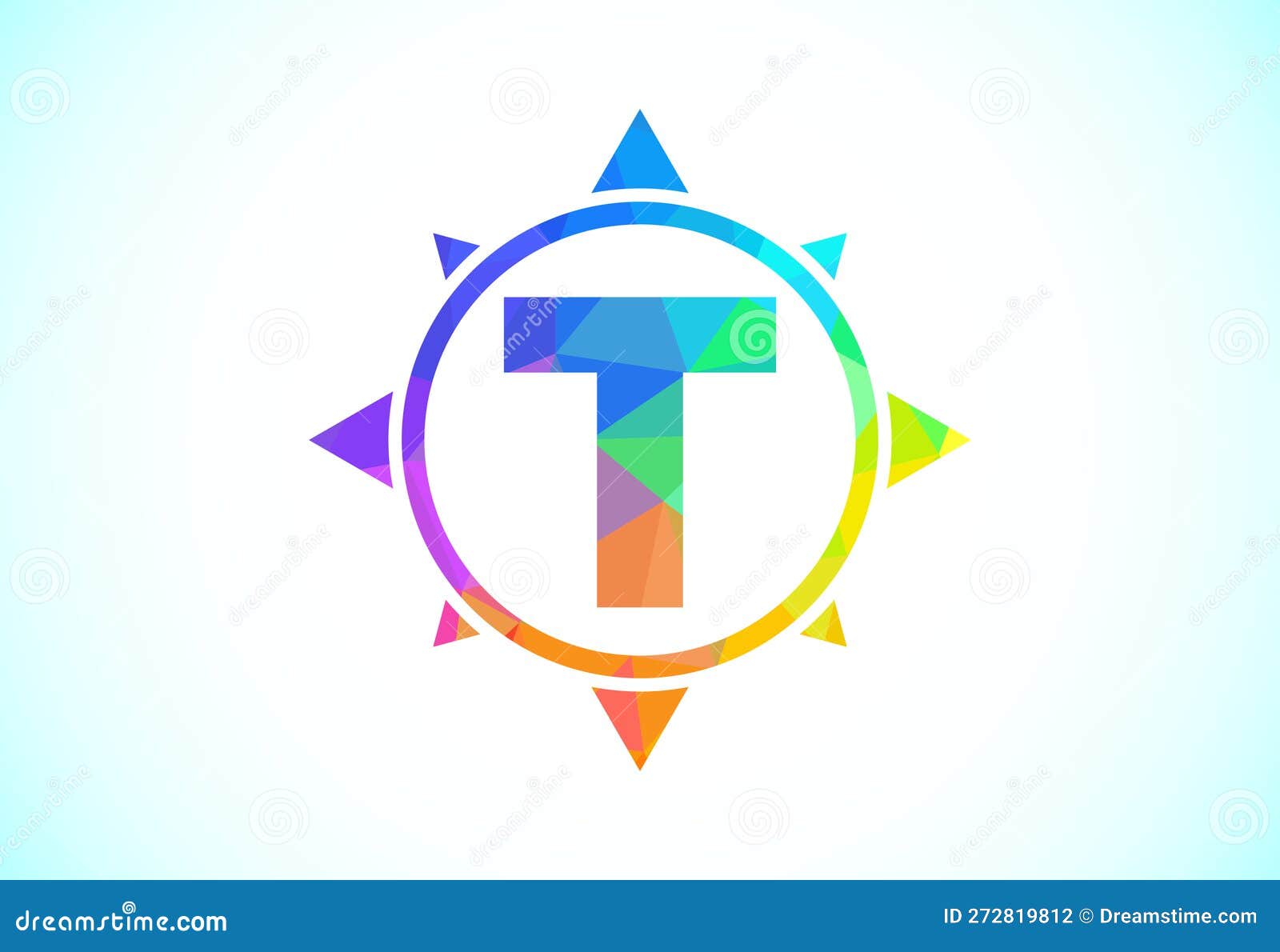 Polygonal Alphabet T in a Compass. Low Poly Style Compass Logo Sign ...