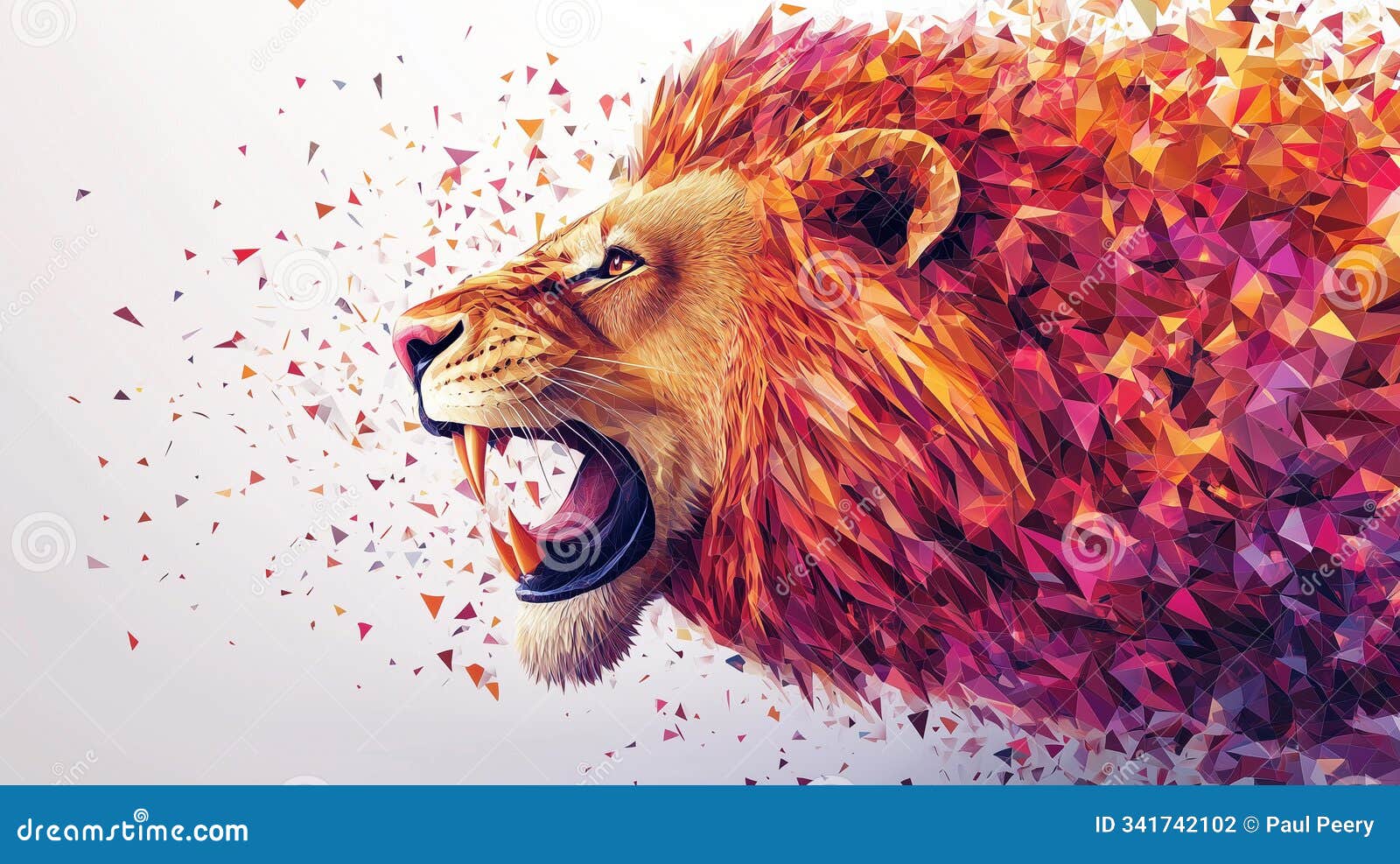 Polygonal Lion Side Profile Roaring in Explosive Colors Stock ...