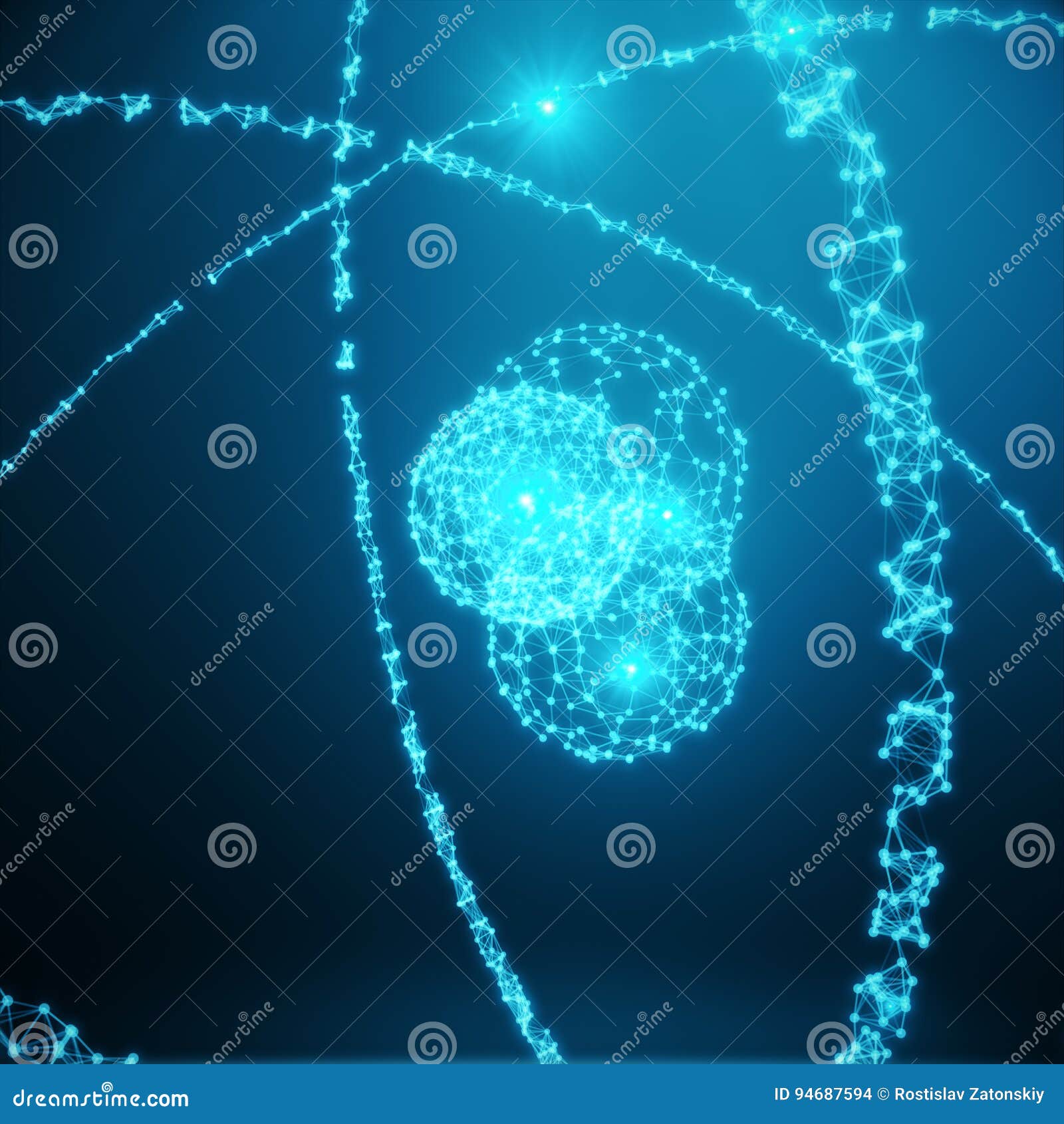Polygonal Atom Concept. Thin Line Concept. Blue Shining Cosmic 3d Atom ...