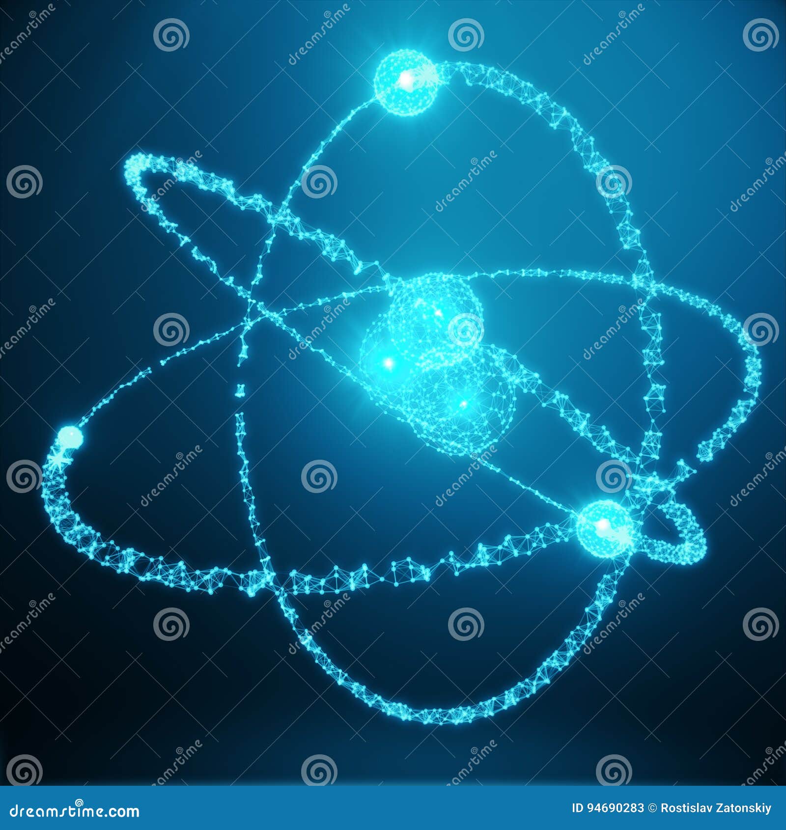 Polygonal Atom Concept. Thin Line Concept. Blue Shining Cosmic 3d Atom ...