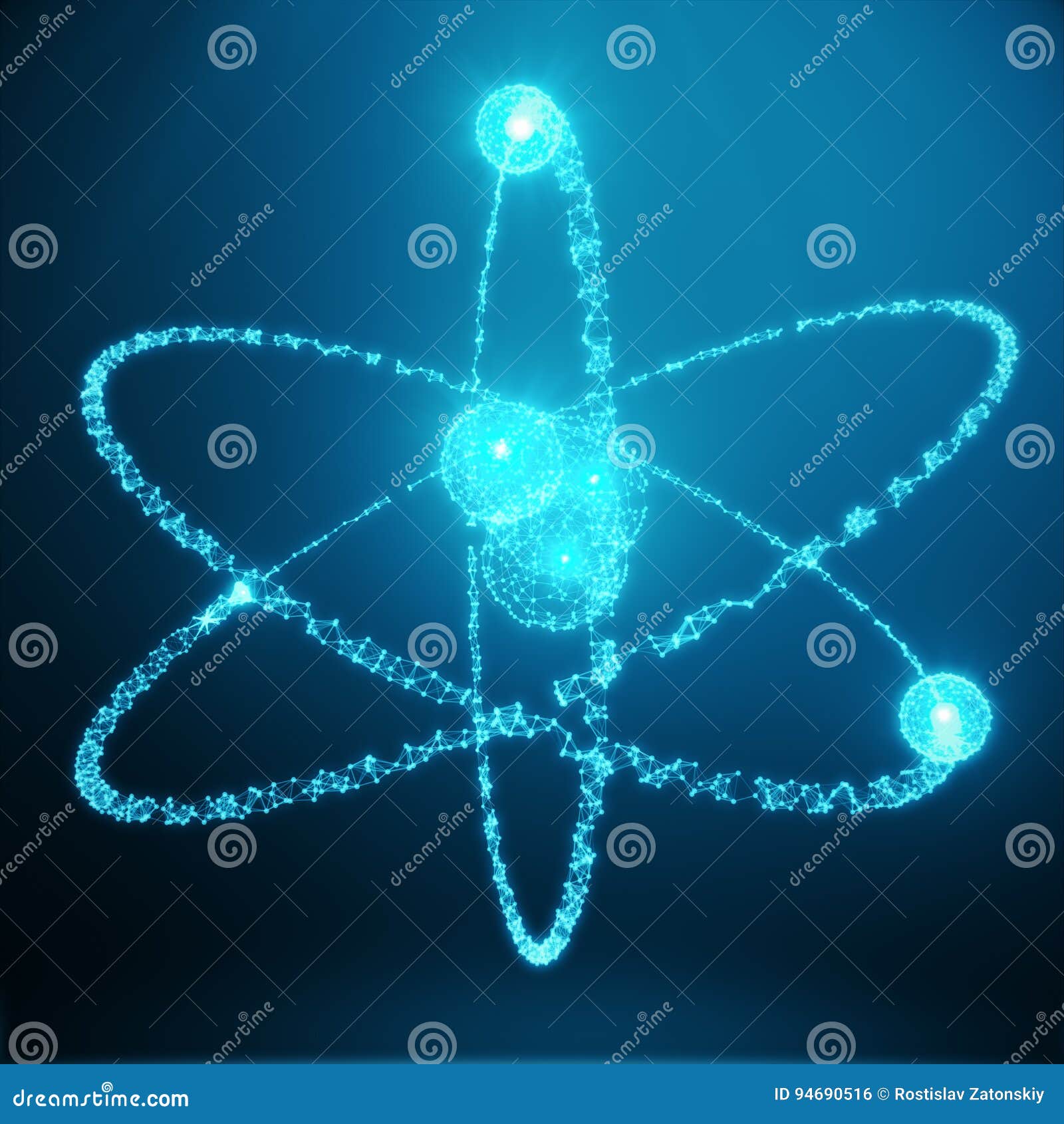 Polygonal Atom Concept. Thin Line Concept. Blue Shining Cosmic 3d Atom ...