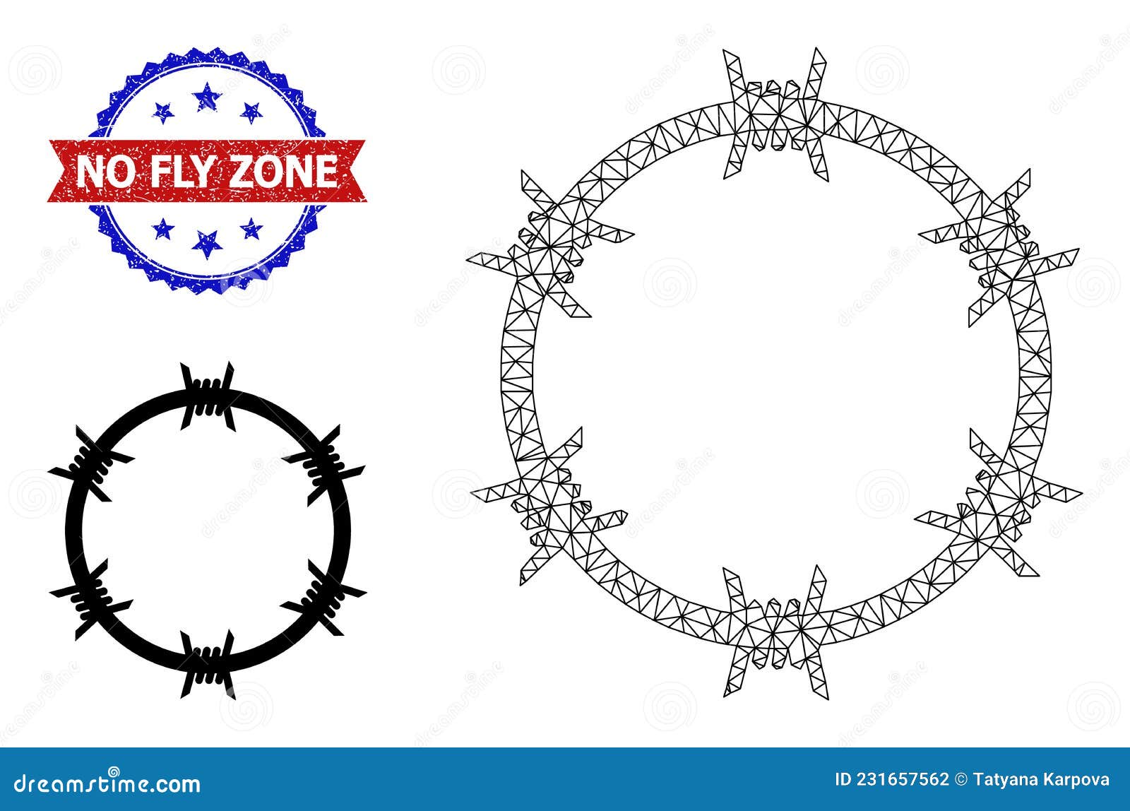 Triangle Mesh Barbed Wire Circle Icon and Textured Bicolor No Fly Zone ...