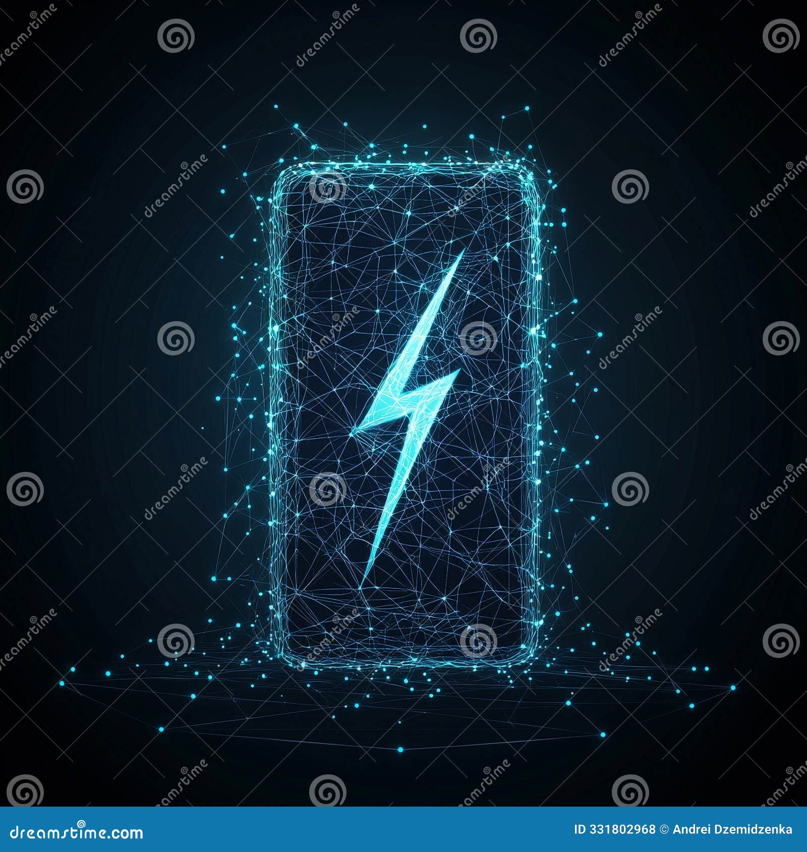 Polygonal Battery. Flying Debris Mesh Spheres. Blue Structure Style ...