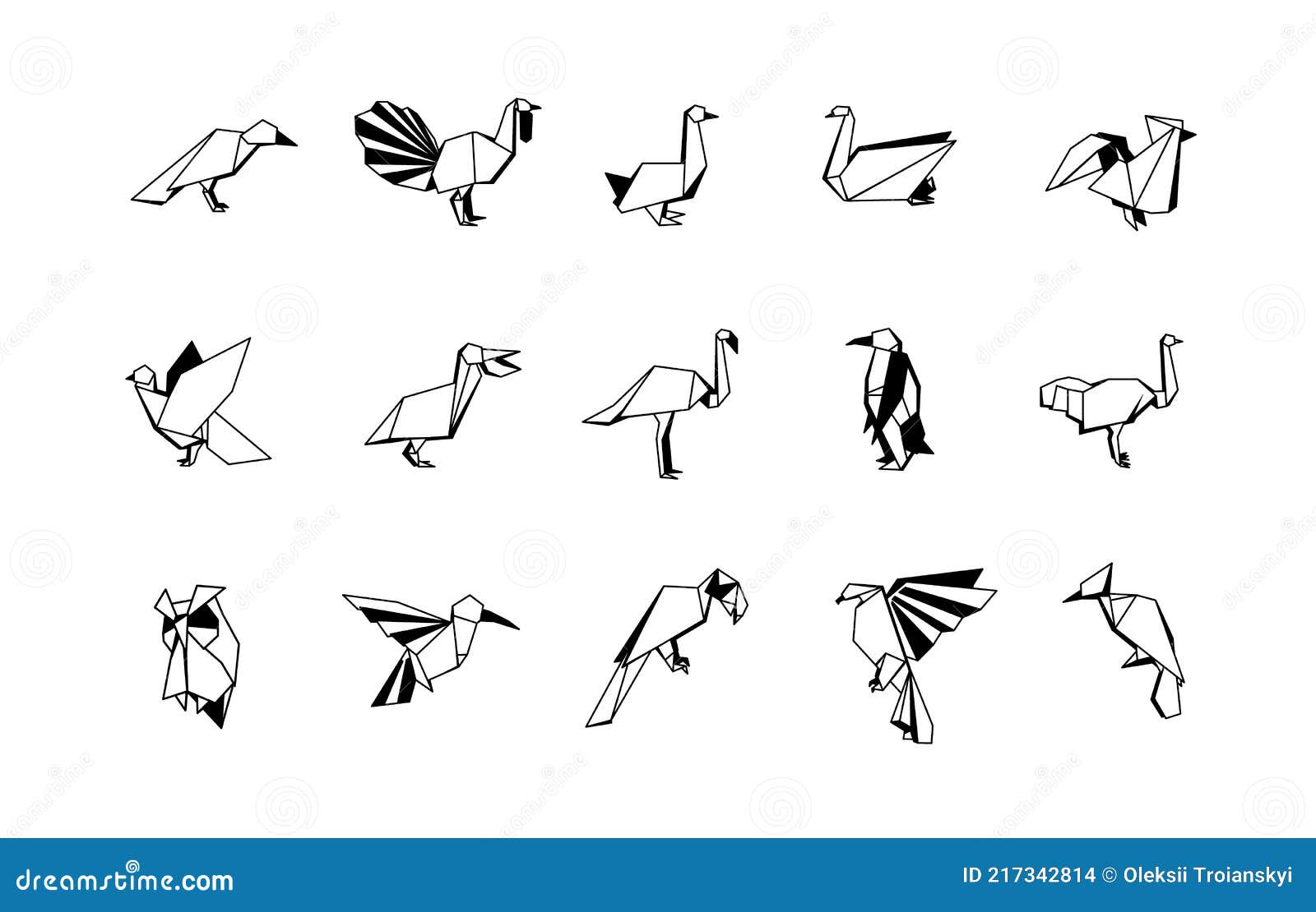 Polygonal Birds Linear Icons Set. Low Poly Bird Logo. Stock Vector ...