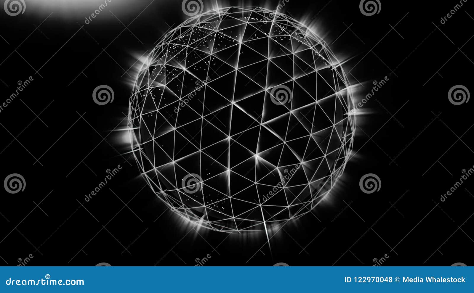 Polygonal Black Sphere with White Edges and Light Background. Abstract ...