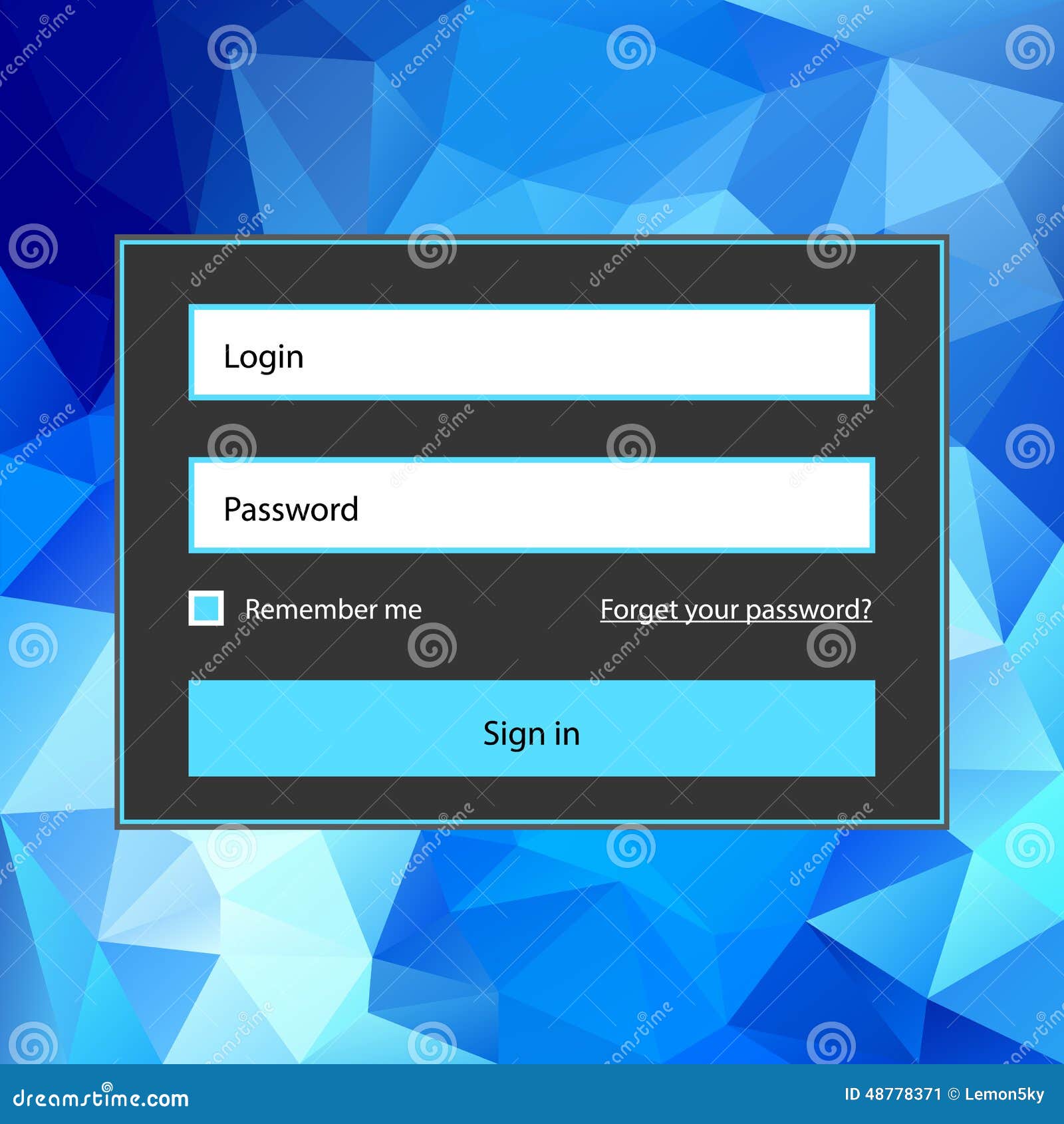 Polygonal blue login form. stock vector. Illustration of panel - 48778371