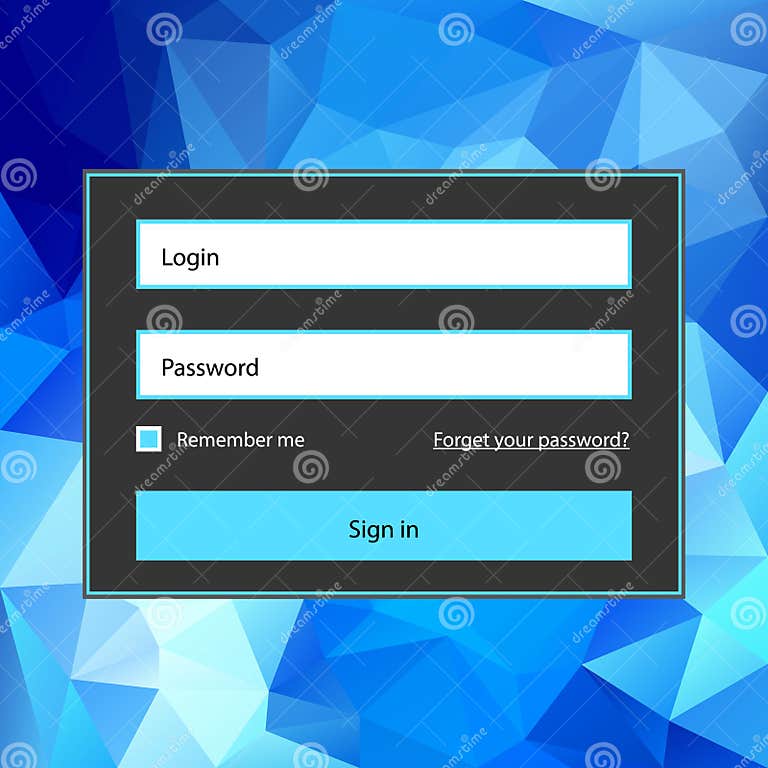 Polygonal blue login form. stock vector. Illustration of panel - 48778371