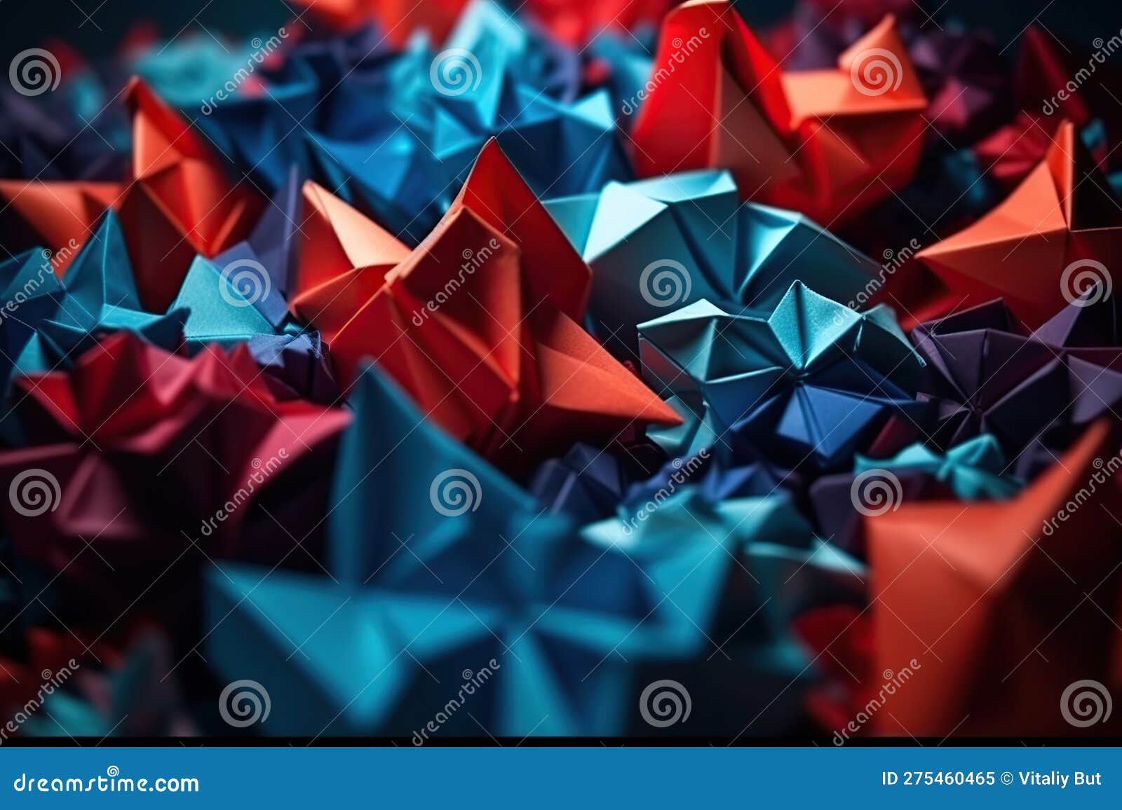 Polygonal Blue and Red Abstract with Spiky Connection Structure Made ...