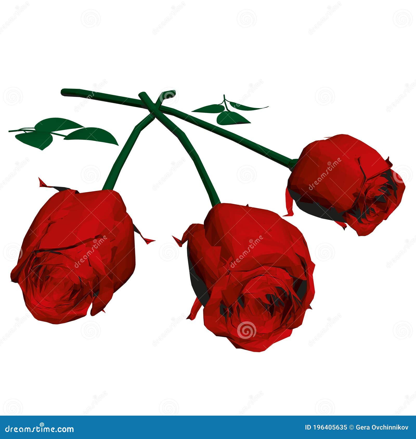 Polygonal Bouquet of Three Red Roses. 3D Stock Vector - Illustration of ...