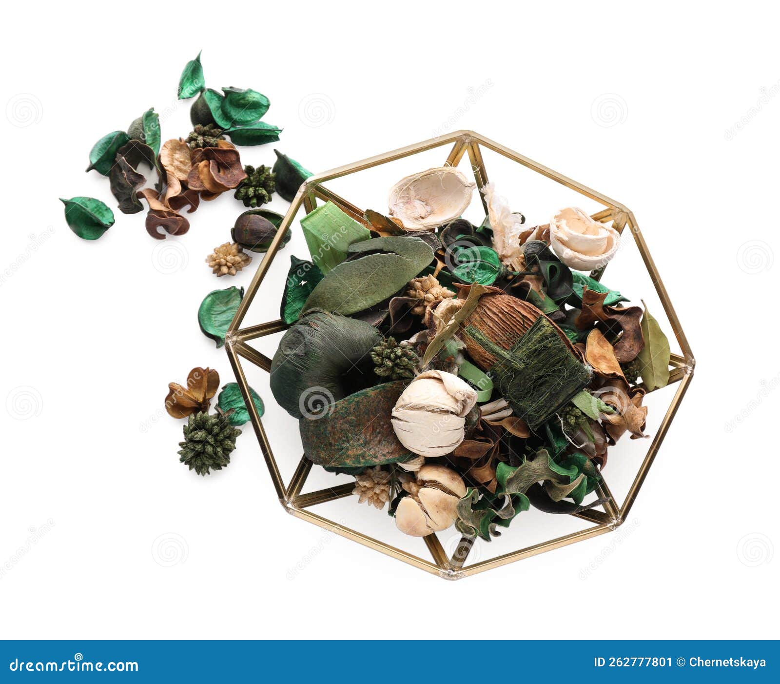 Polygonal Bowl and Scented Potpourri on White Background, Top View ...