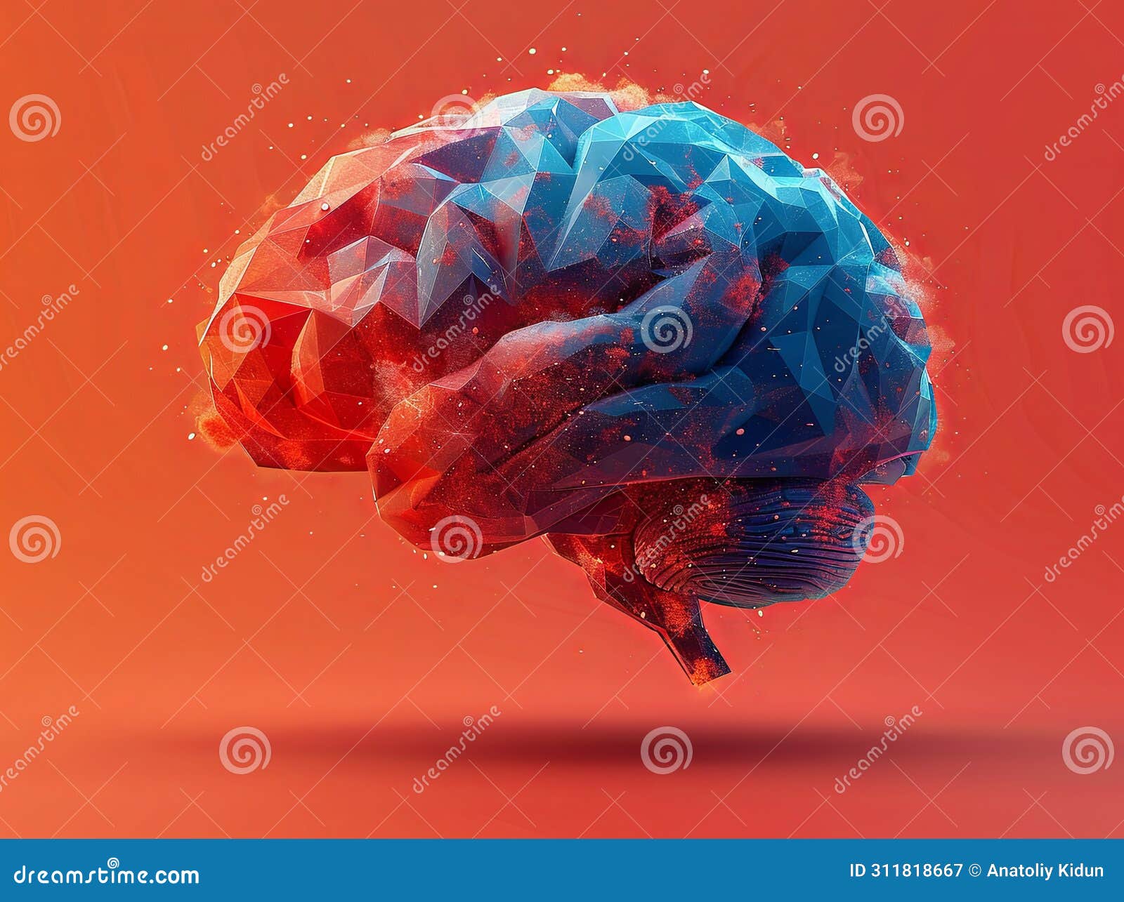 Polygonal Brain 3d Graphic Pattern, in the Style of Shaped Canvas ...