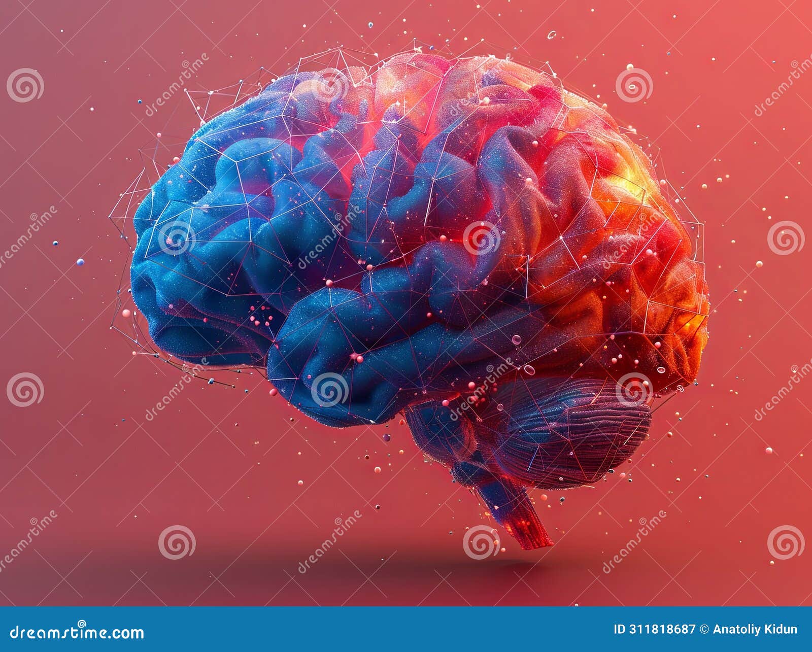 Polygonal Brain 3d Graphic Pattern, in the Style of Shaped Canvas ...