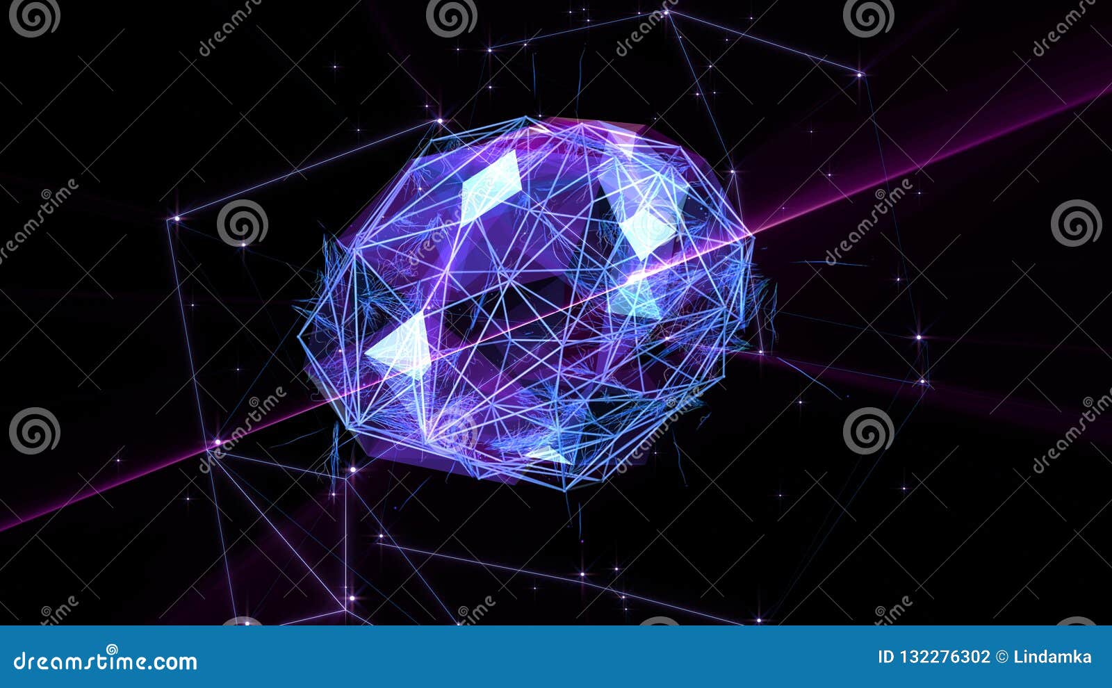 Polygonal Brain Shape with Glowing Lines and Dots Stock Illustration ...