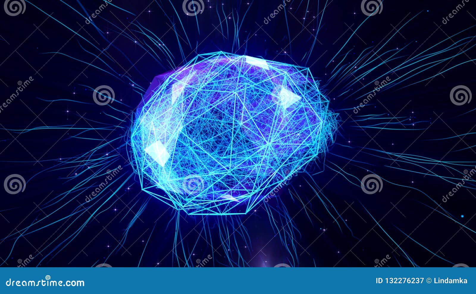 Polygonal Brain Shape with Glowing Lines and Dots Stock Illustration ...
