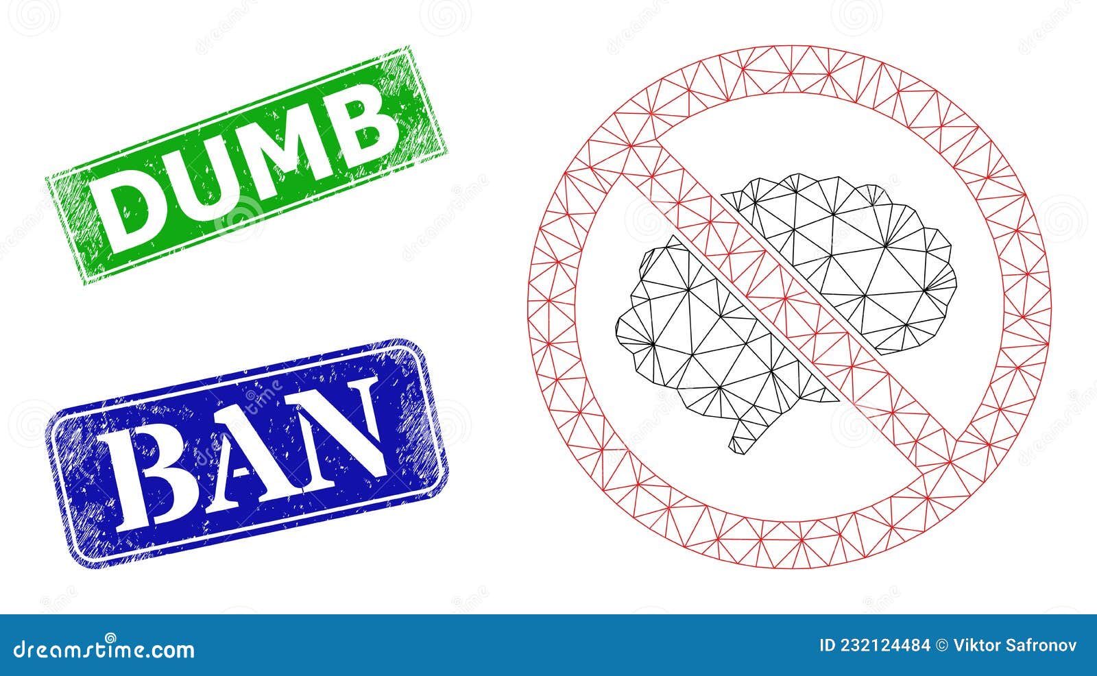 Rubber Dumb Stamp Imitations and Triangular Mesh Brainless Icon Stock ...