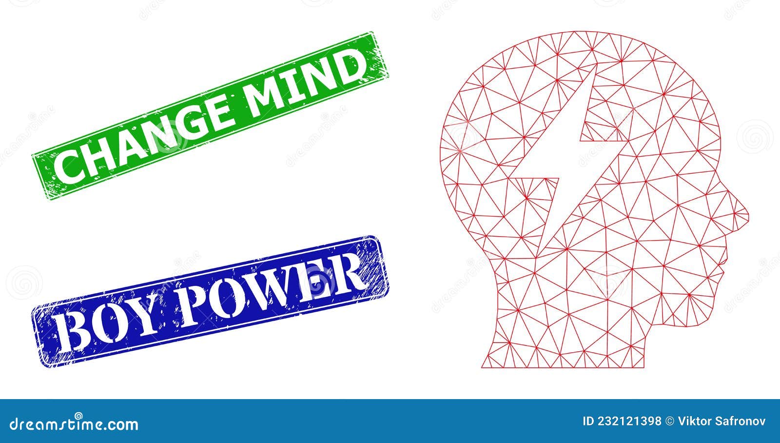 Grunged Change Mind Stamp Seals and Polygonal Mesh Brainstorm Icon ...