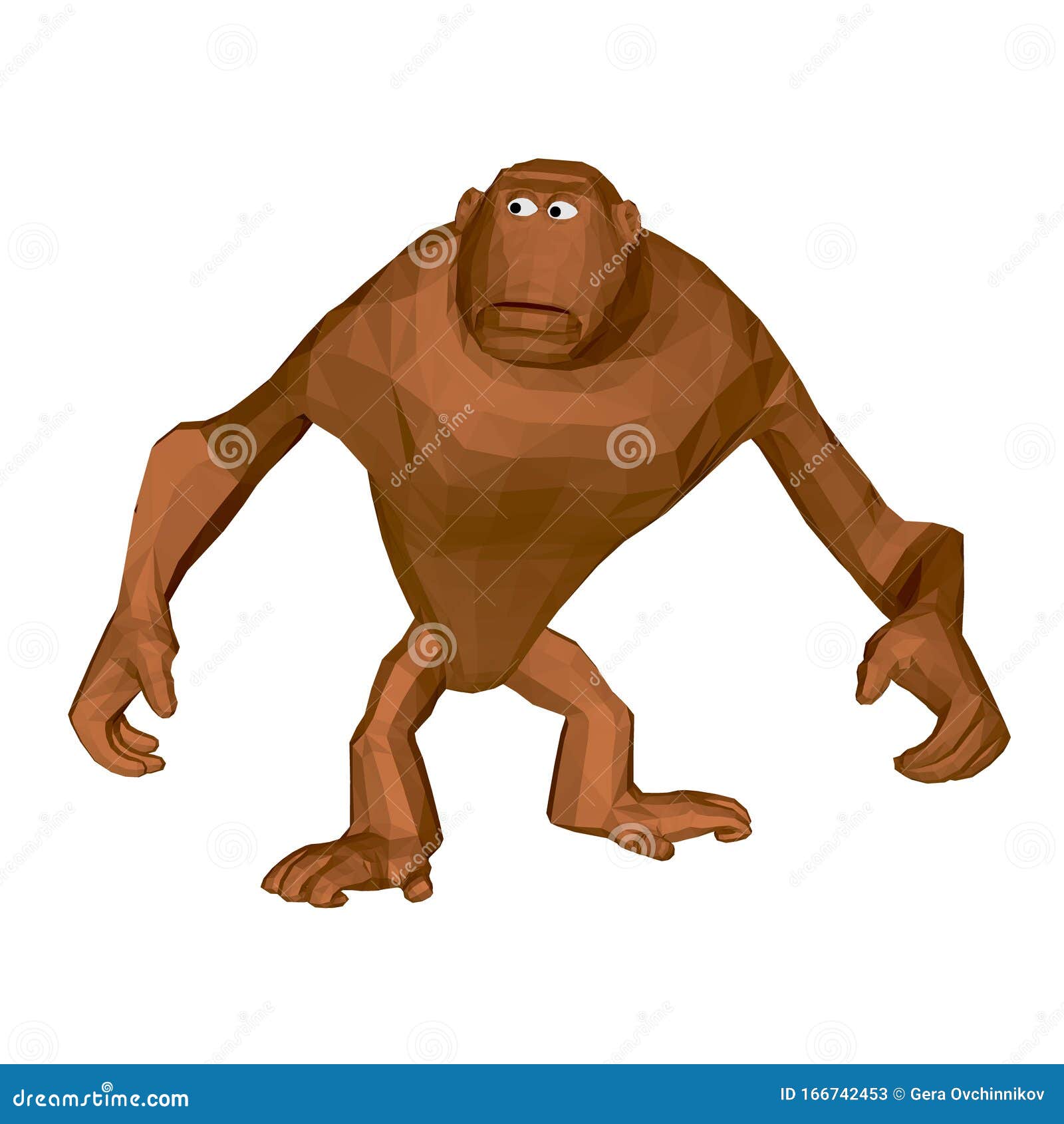 Polygonal Brown Monkey Stands on Its Paws. Cartoon Monkey with Big Paws ...