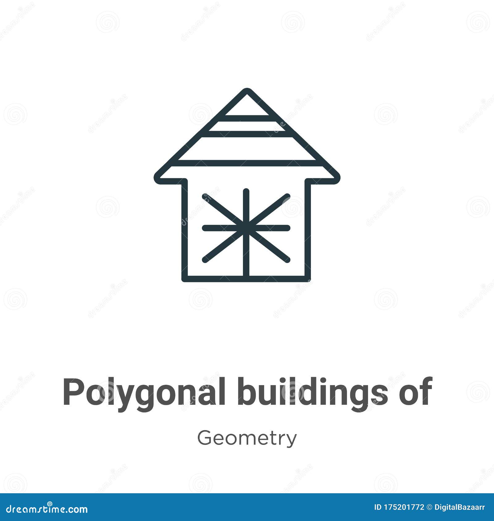 Polygonal Buildings of Small Triangles Outline Vector Icon. Thin Line ...