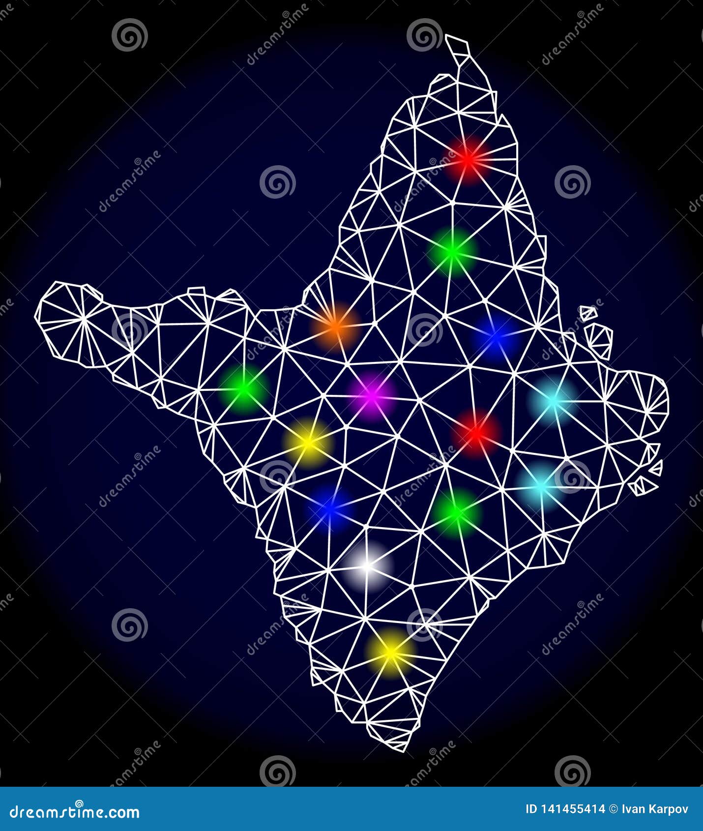 Polygonal Carcass Mesh Map of Amapa State with Bright Light Spots Stock ...