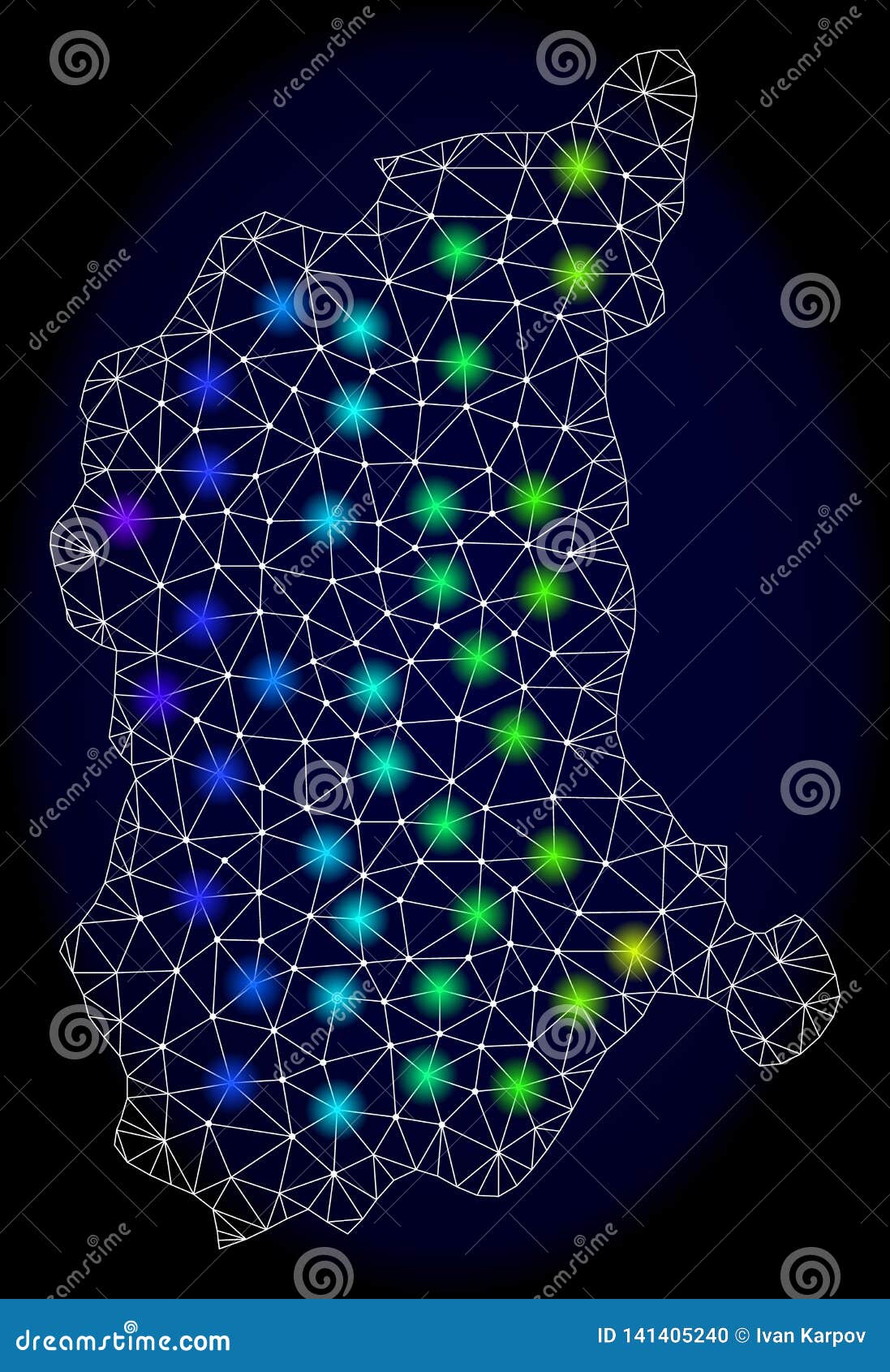 Polygonal Carcass Mesh Map of Lubusz Province with Bright Light Spots ... Polygonal Carcass Mesh Map of Lubusz Province with Bright Light Spots ...