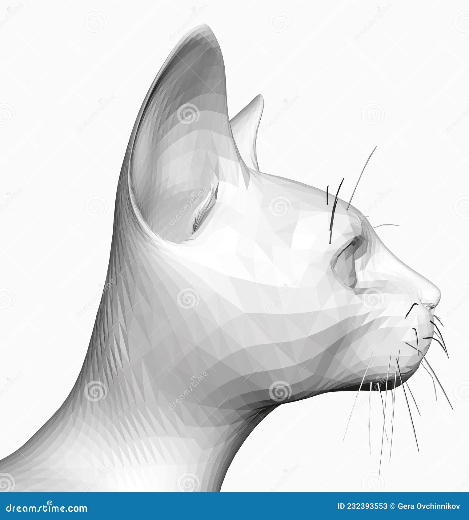 Polygonal Cat Head Isolated on White Background. Side View. 3D Stock ...