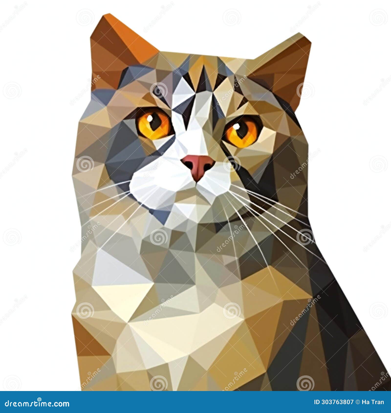Polygonal Cat Portrait on White Background, Geometric Style Stock ...