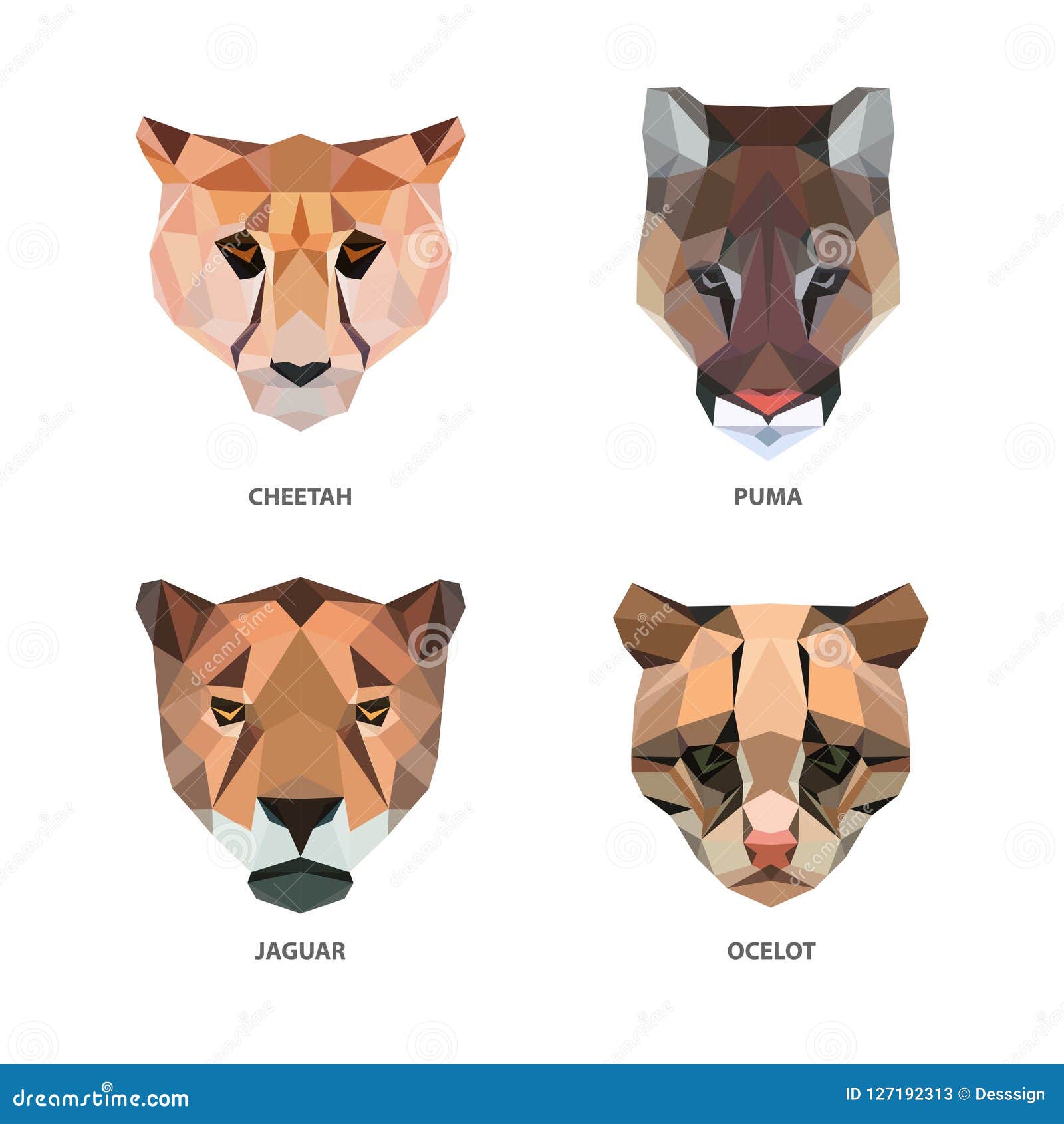 Polygonal Colour Animals Set Isolated on White. Stock Illustration ...