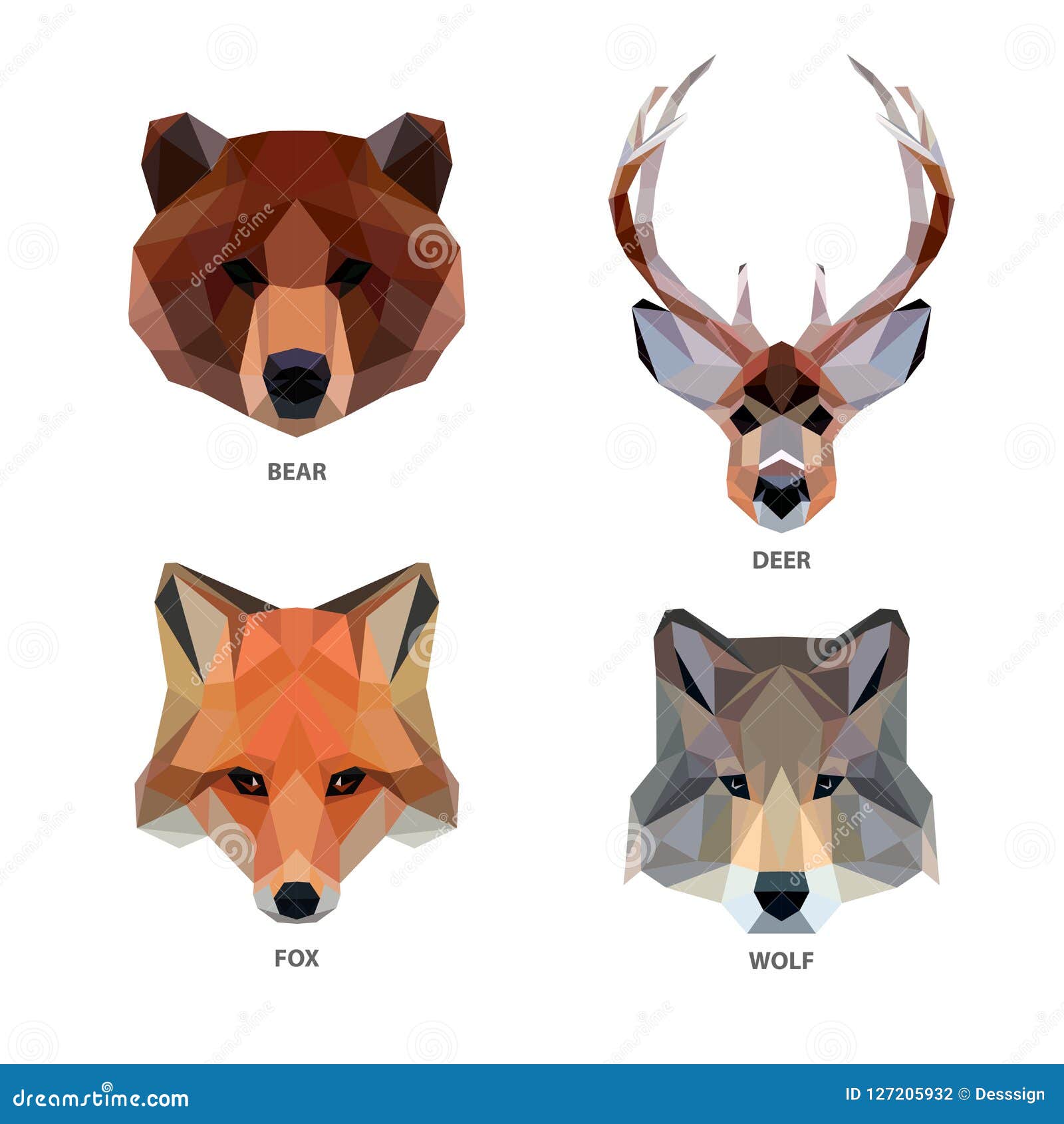 Polygonal Colour Animals Set Isolated on White. Stock Illustration ...