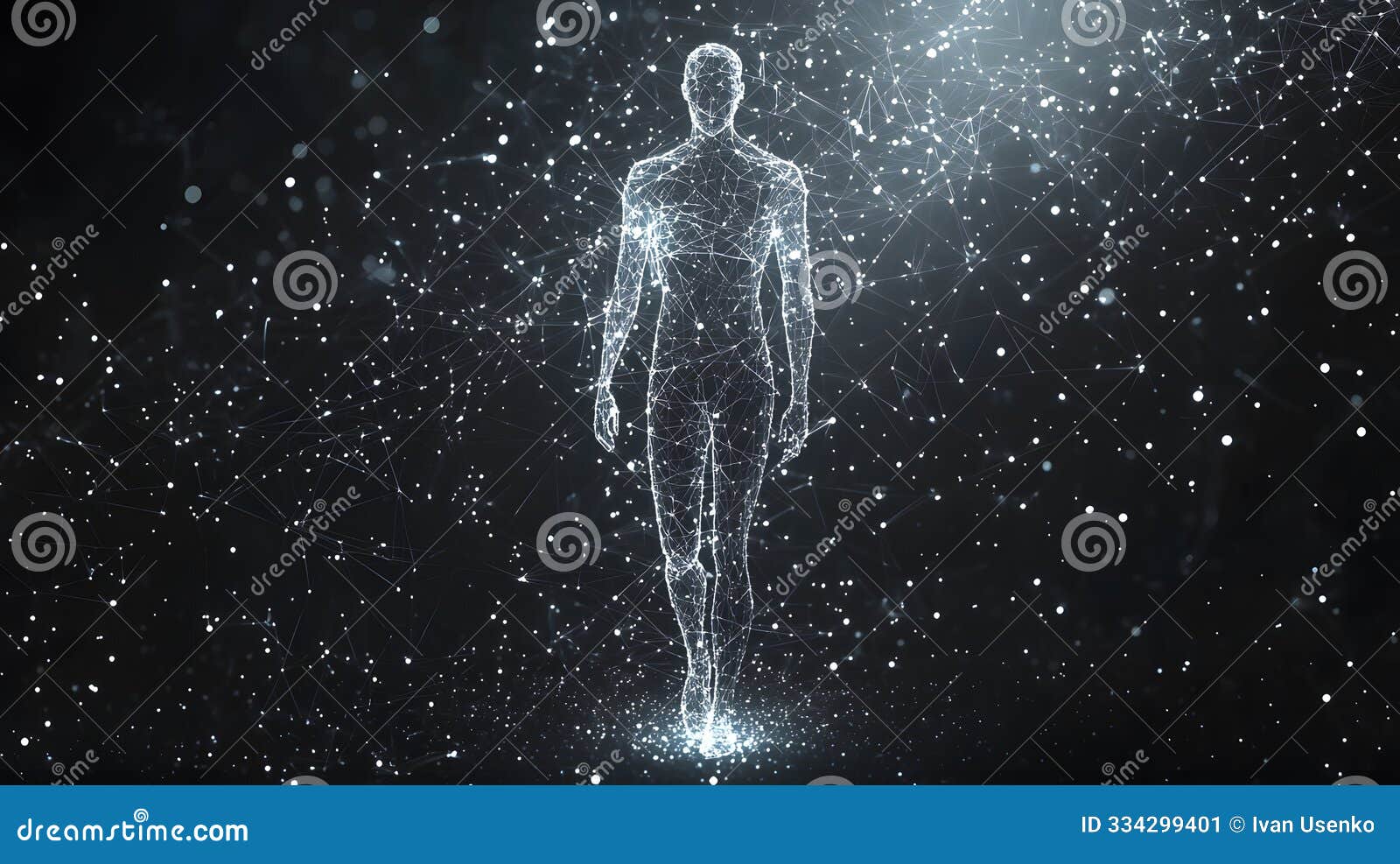 Polygonal 3D Human Body Silhouette in Starry Wireframe Stock ...