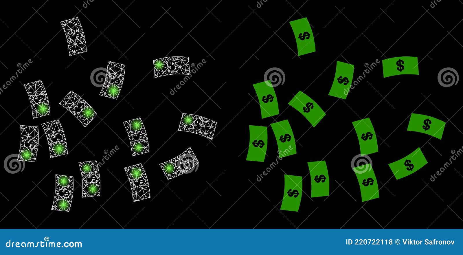 Polygonal 2D Mesh Dollar Banknotes with Glare Spots Stock Vector ...