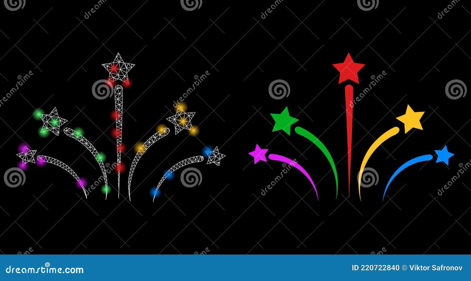Polygonal 2D Mesh Fireworks with Lightspots Stock Vector - Illustration ...