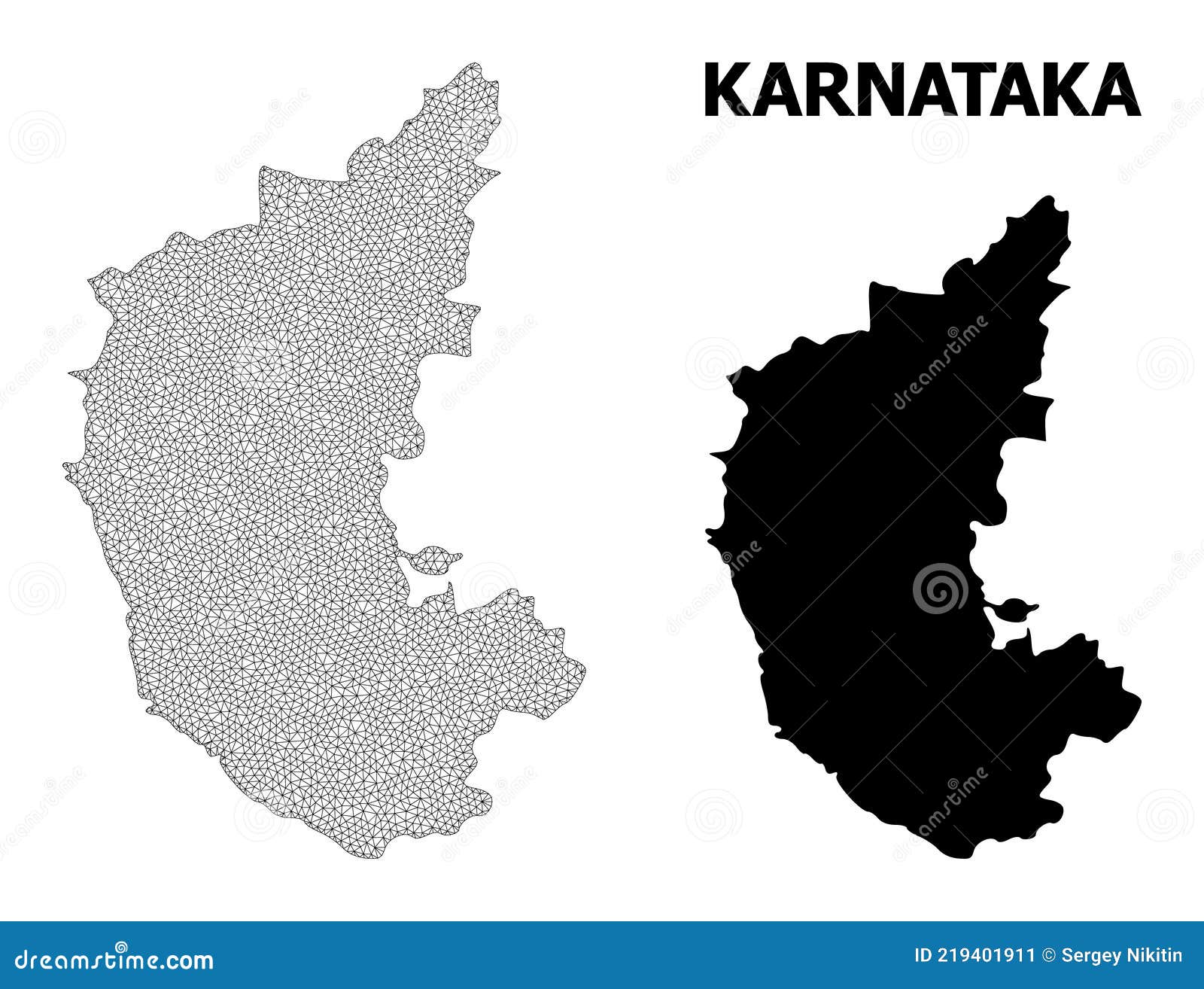 Polygonal 2D Mesh High Detail Vector Map of Karnataka State ...