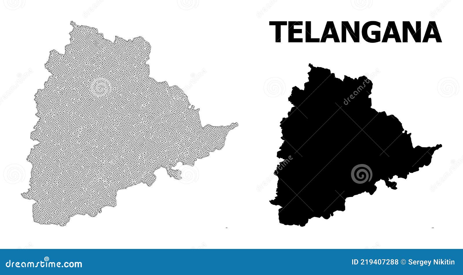 Polygonal 2D Mesh High Detail Vector Map of Telangana State ...