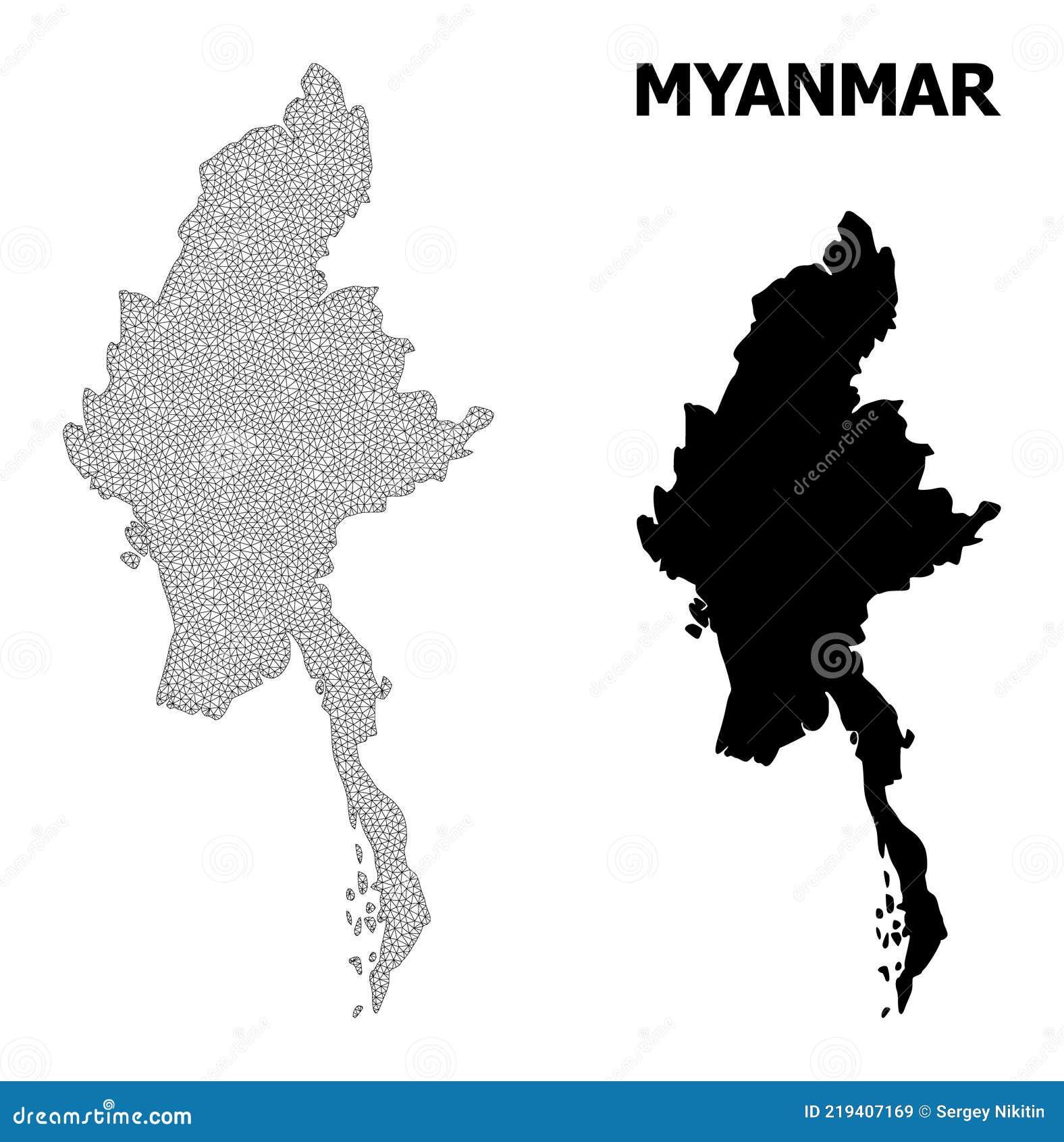Polygonal 2D Mesh High Resolution Vector Map of Myanmar Abstractions ...