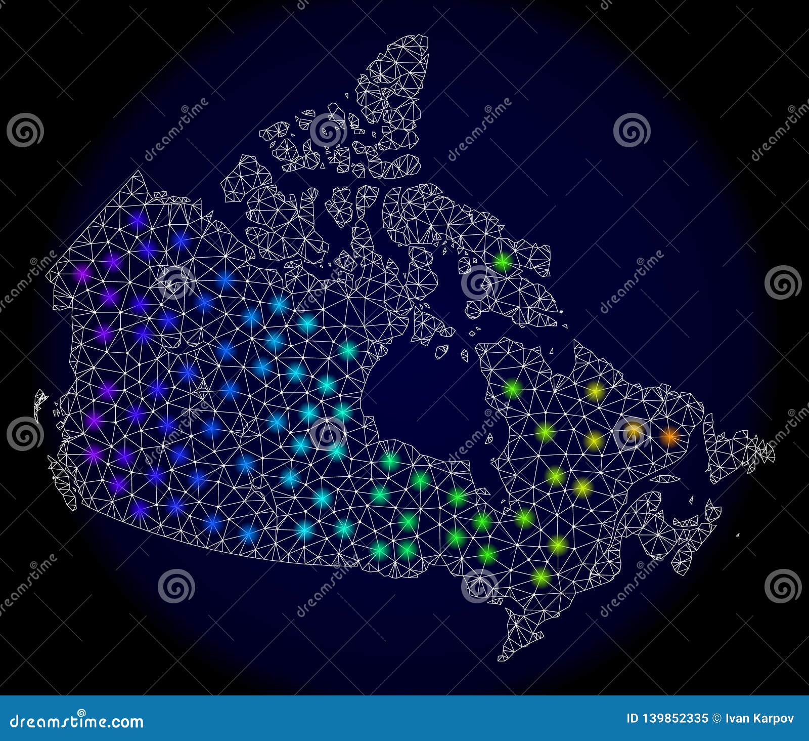 Polygonal 2D Mesh Map of Canada with Colorful Light Spots Stock Vector ...