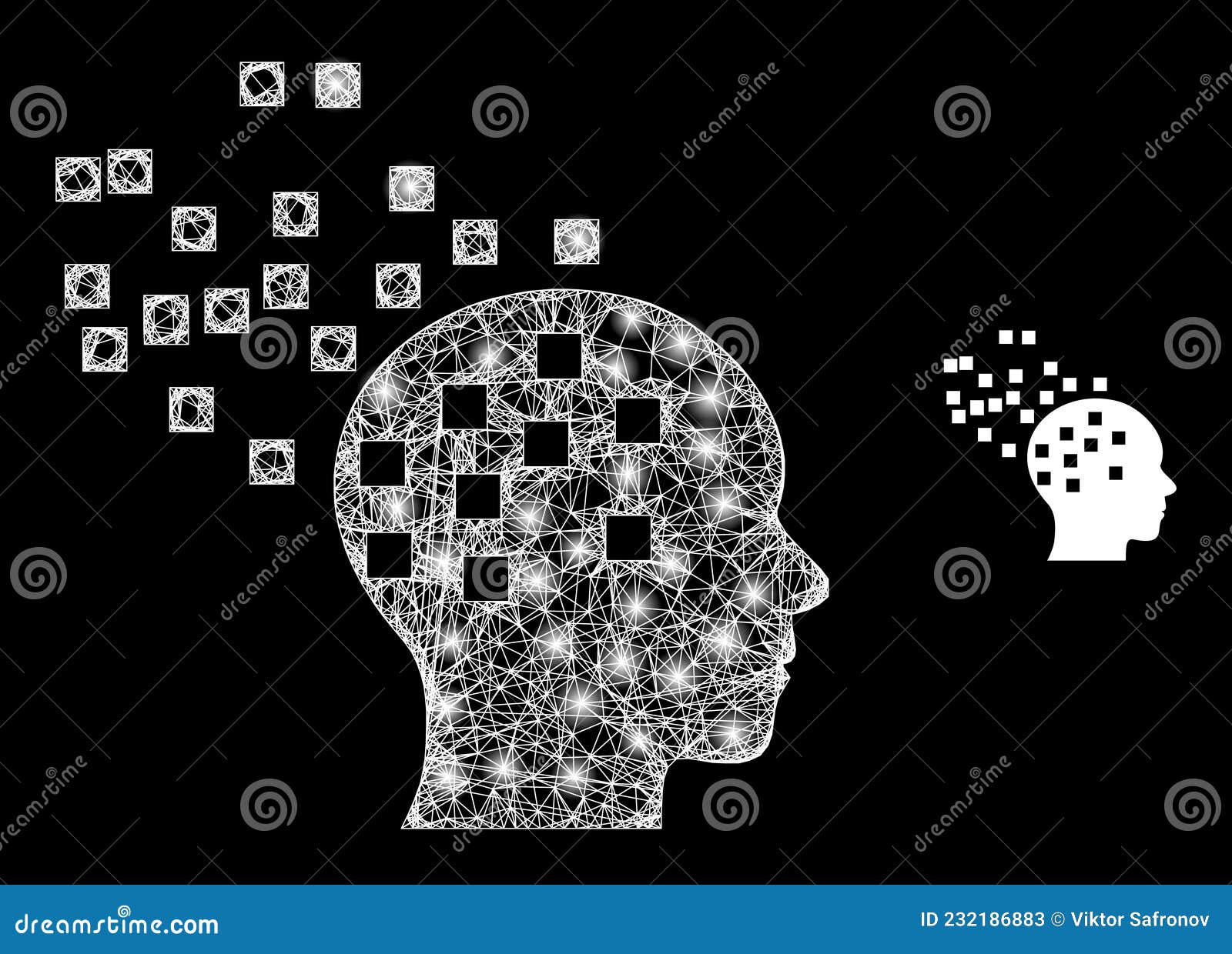 Polygonal 2D Mesh Mind Disintegration with Light Spots Stock Vector ...