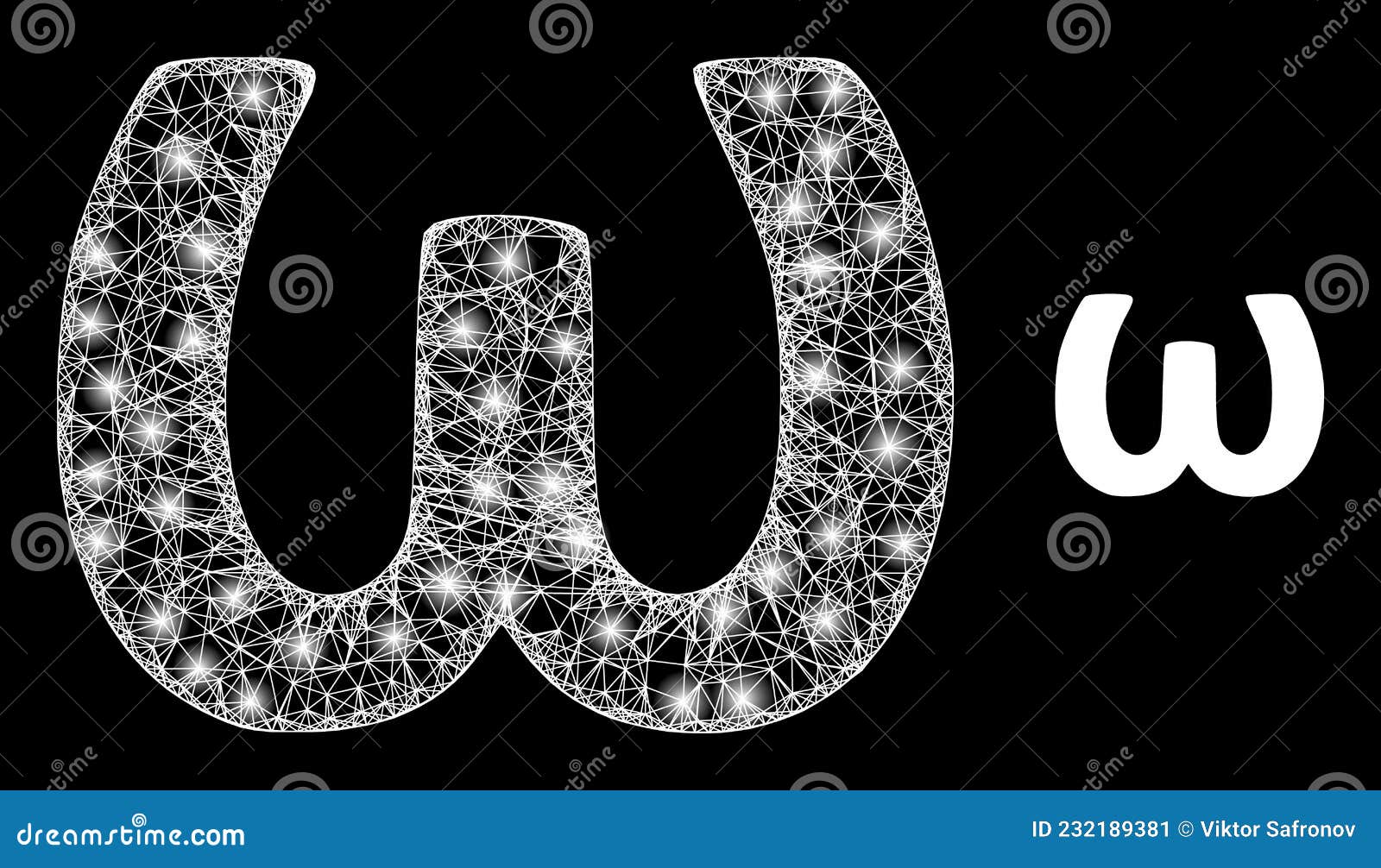 Polygonal 2D Mesh Omega Greek Lowercase Symbol With Glare Spots Cartoon ...