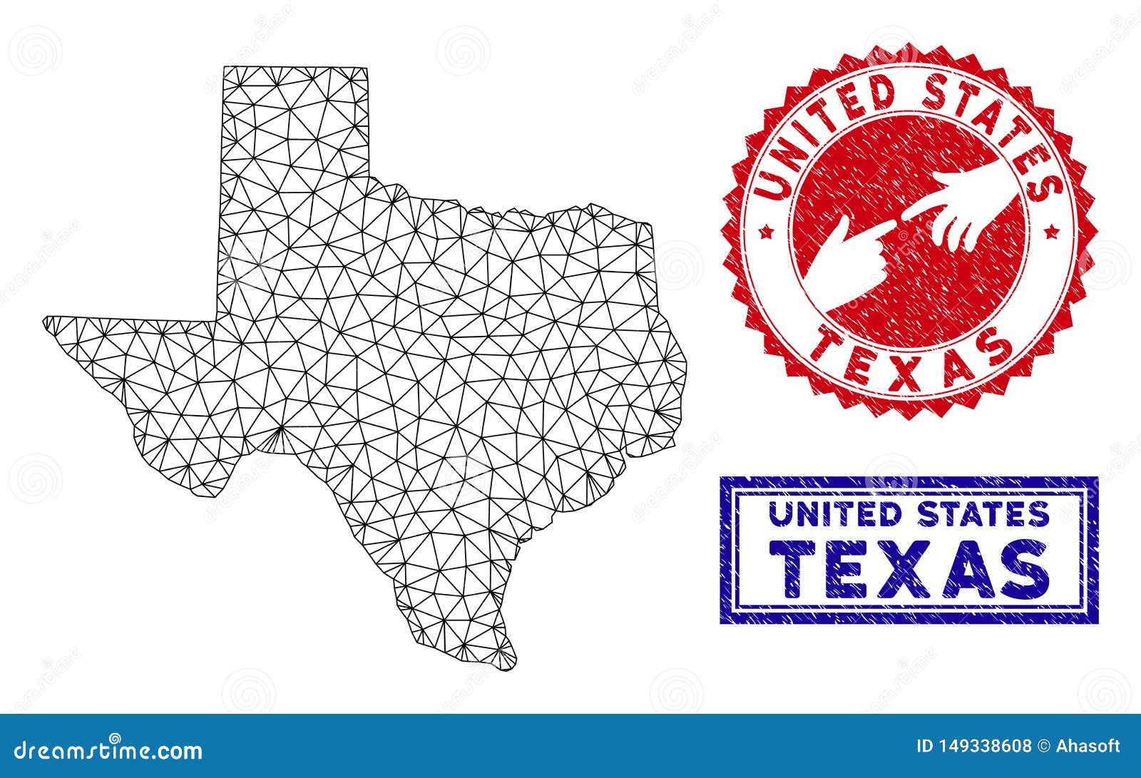 Polygonal 2D Texas Map and Grunge Stamps Stock Vector - Illustration of ...