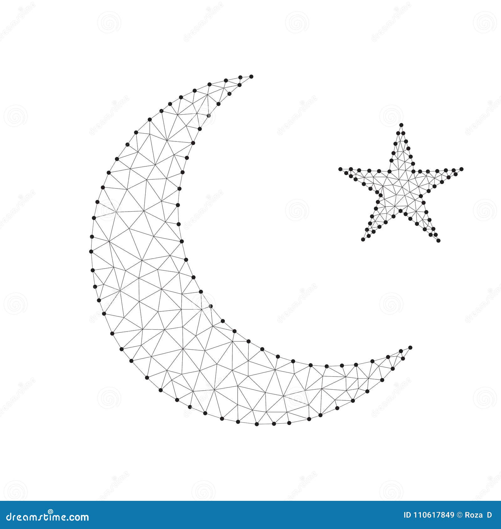 Polygonal Gold Crescent Moon, Star Black-white Stock Vector ...