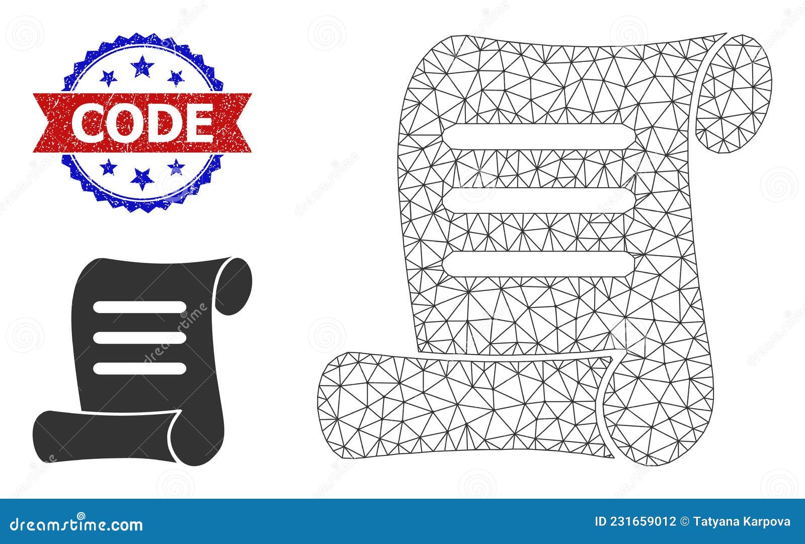 Triangle Mesh Document Roll Icon and Textured Bicolor Code Seal Stock ...