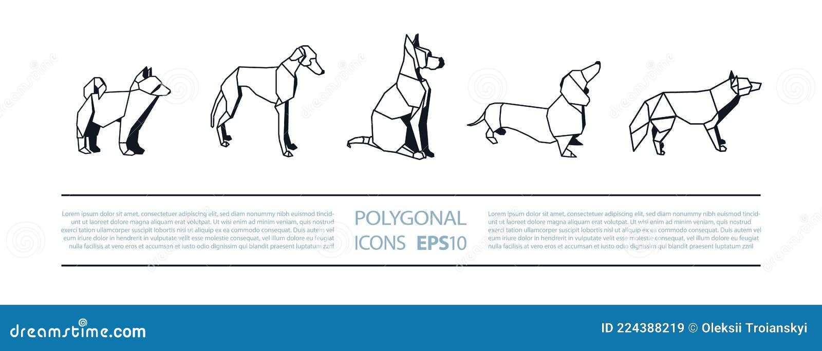Polygonal Dogs Linear Icons Set. Low Poly Dog Logos with Different ...
