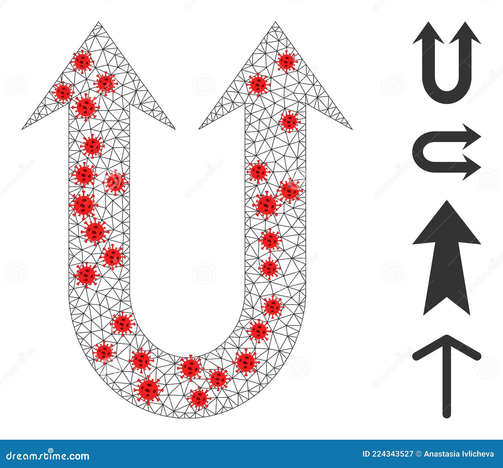 Polygonal Mesh Double Forward Arrow Icon with Infectious Elements Stock ...