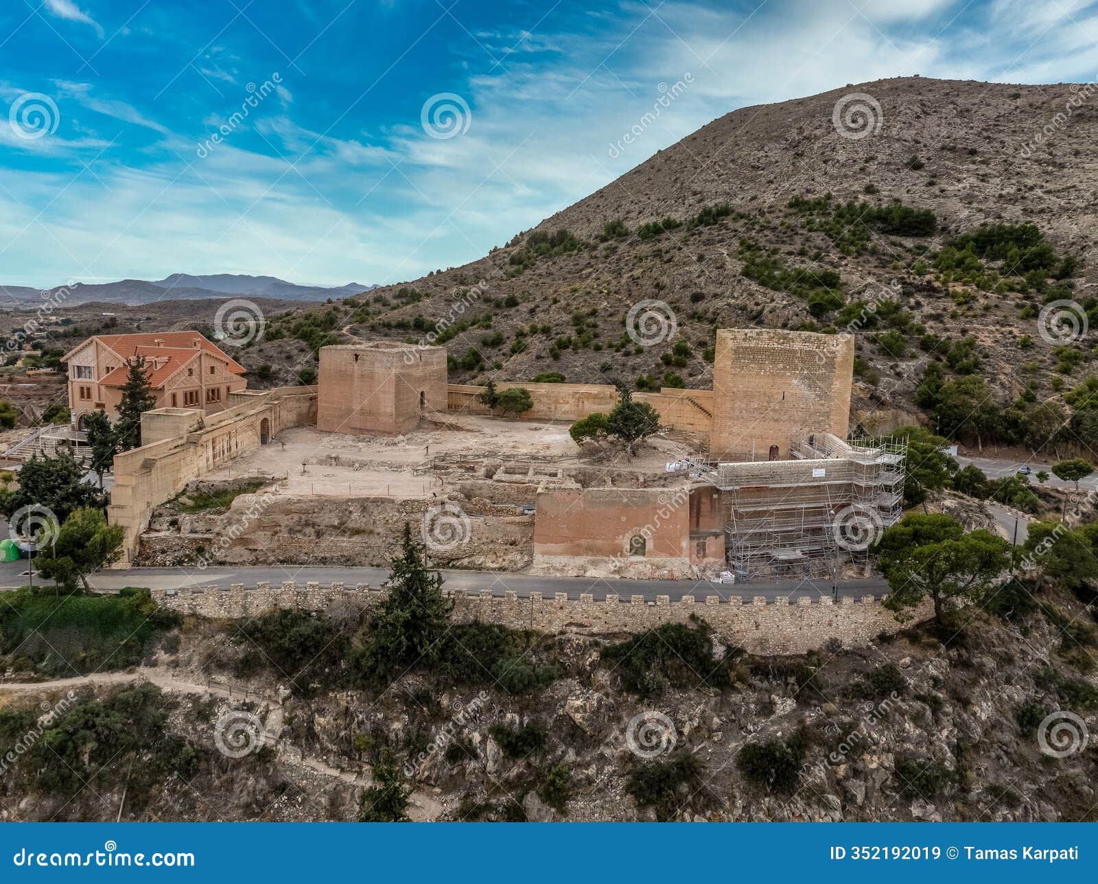 Aerial View of Mola Castle in Novelda Spain with Triangle Shape Keep ...