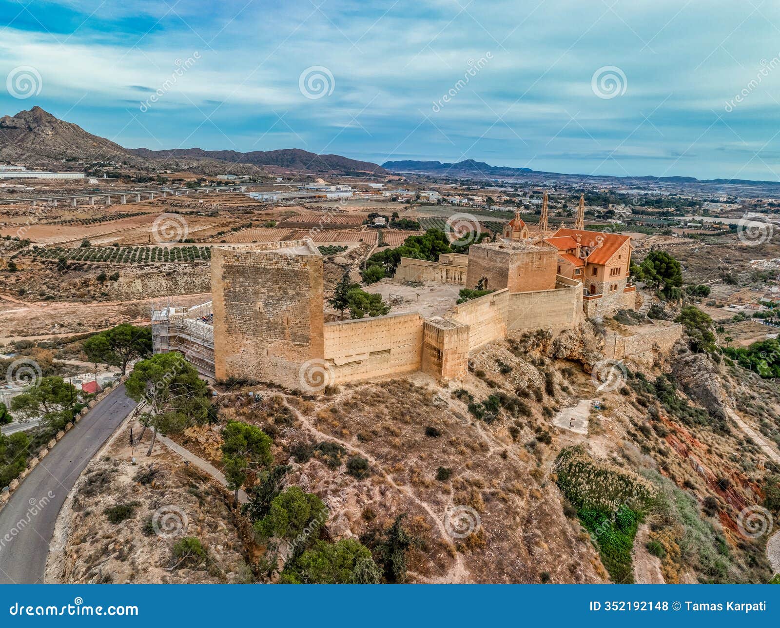 Aerial View of Mola Castle in Novelda Spain with Triangle Shape Keep ...
