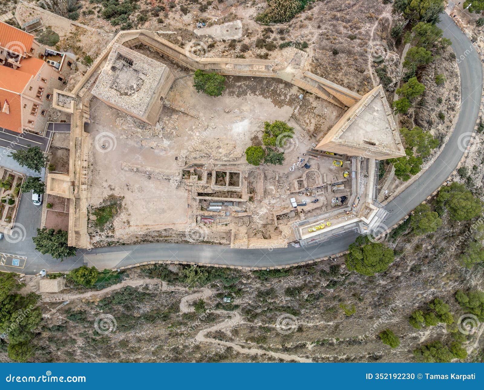 Aerial View of Mola Castle in Novelda Spain with Triangle Shape Keep ...