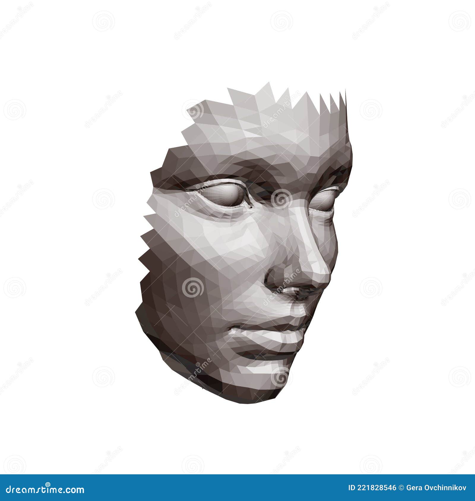 Polygonal Face of a Girl Isolated on a White Background. 3D Stock ...