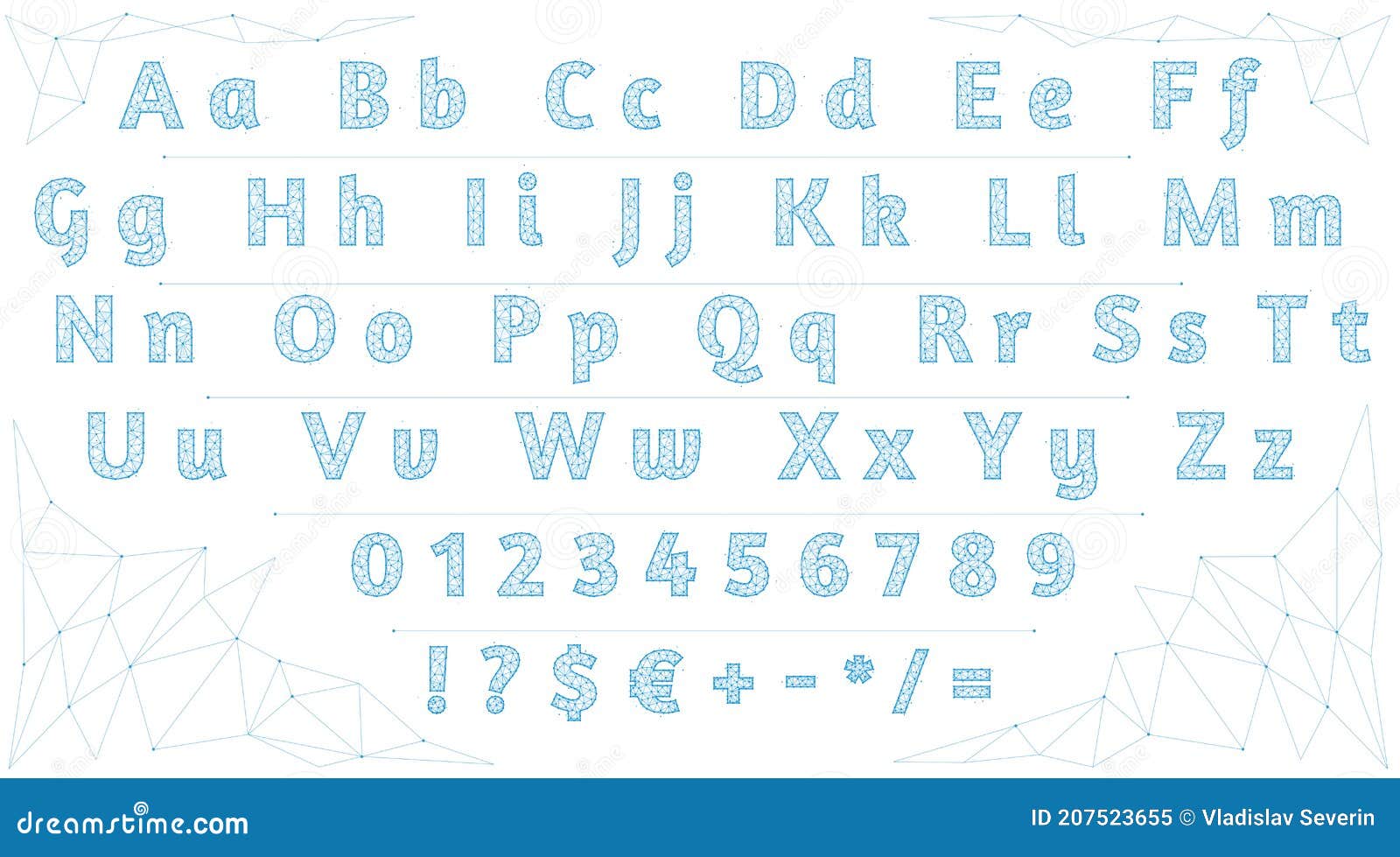 Polygonal Font. Low Poly Letters, Numbers and Signs Stock Vector ...