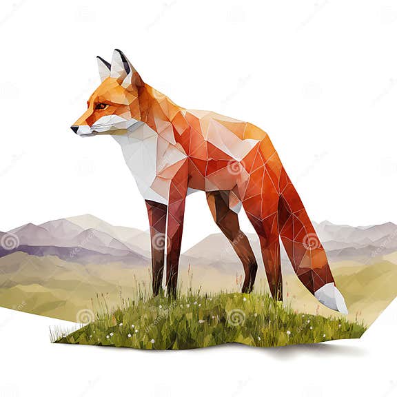 Polygonal Fox in the Mountains. Polygonal Fox. Vector Illustration ...
