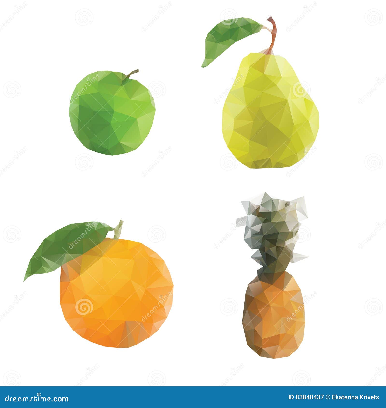Polygonal fruits isolated stock illustration. Illustration of pear ...